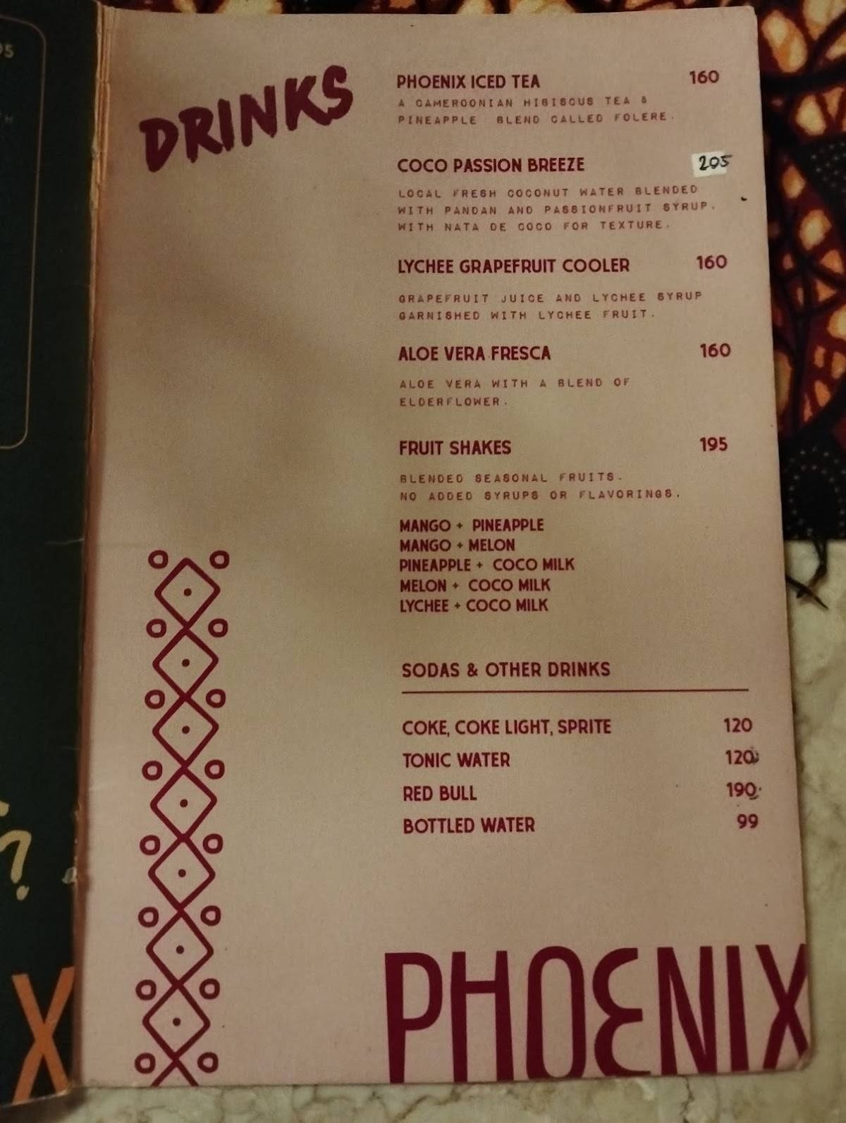 Menu at Phoenix Resto Bar, Makati