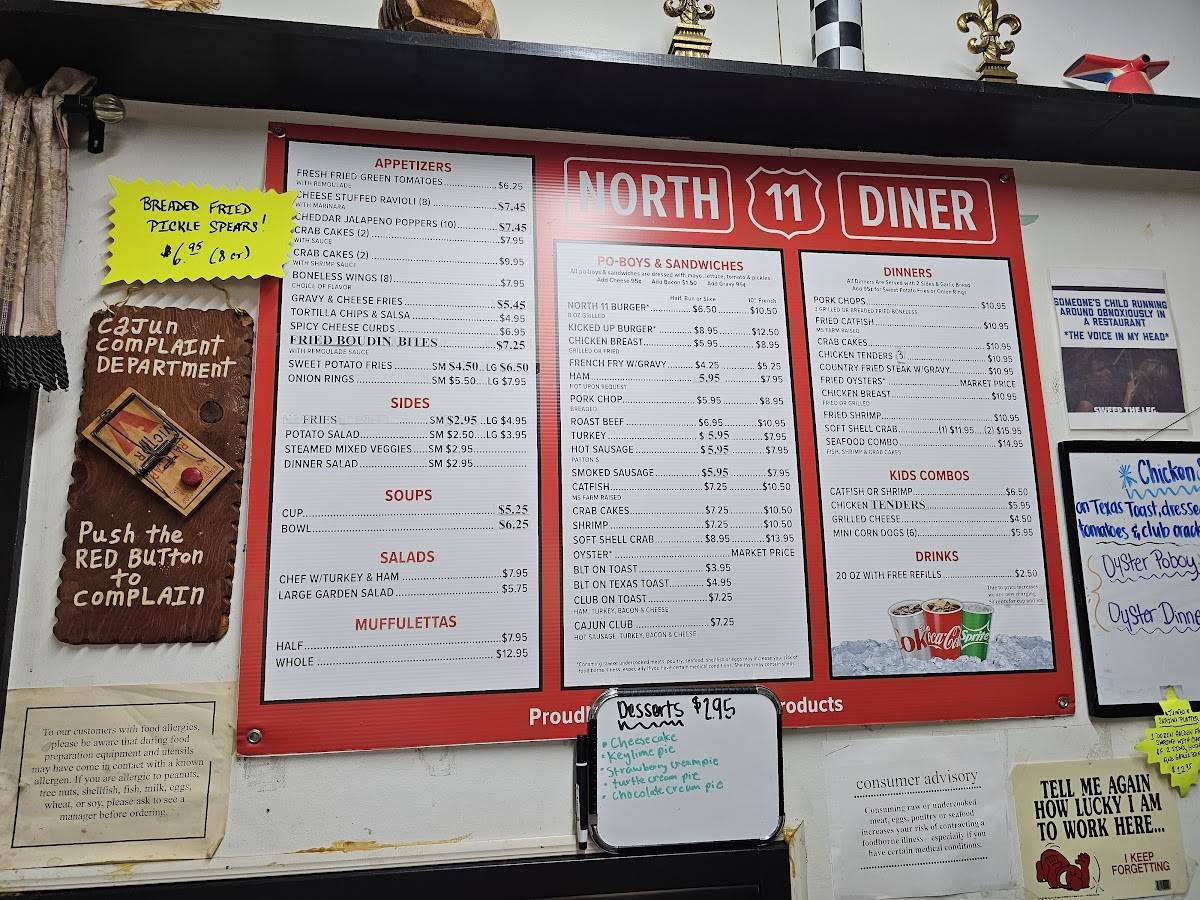 Menu at North 11 Diner restaurant, Picayune