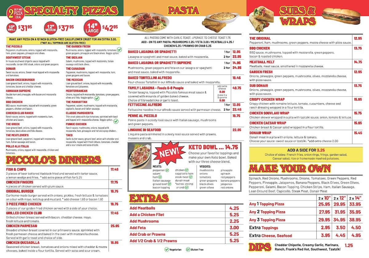 Menu at Piccolos Pizza & Pasta restaurant, Blackfalds
