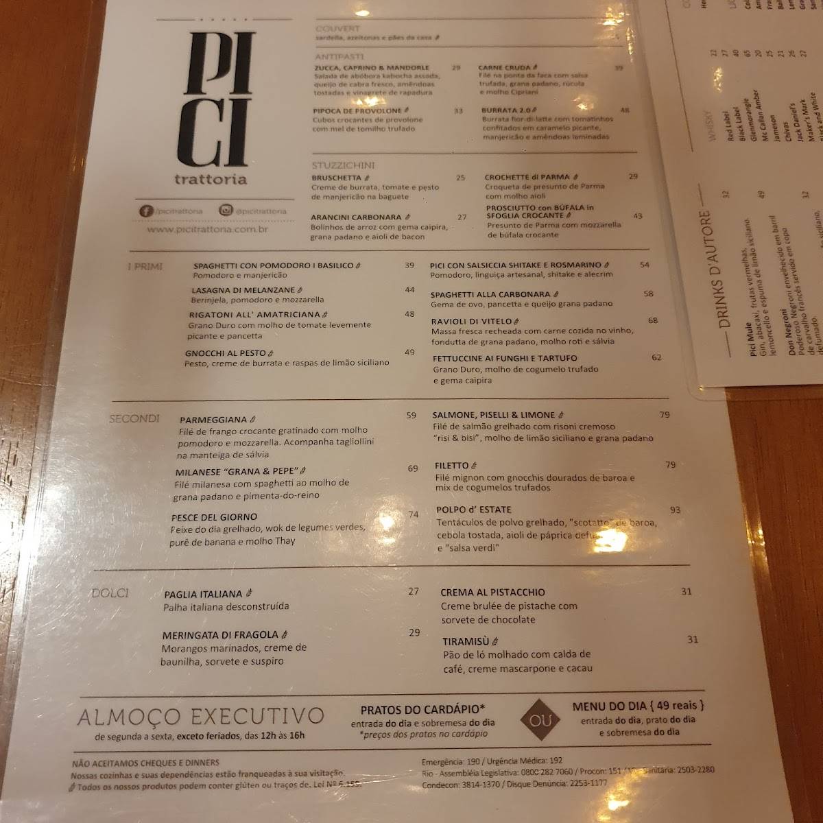 Menu em Pici Trattoria restaurante, Rio de Janeiro