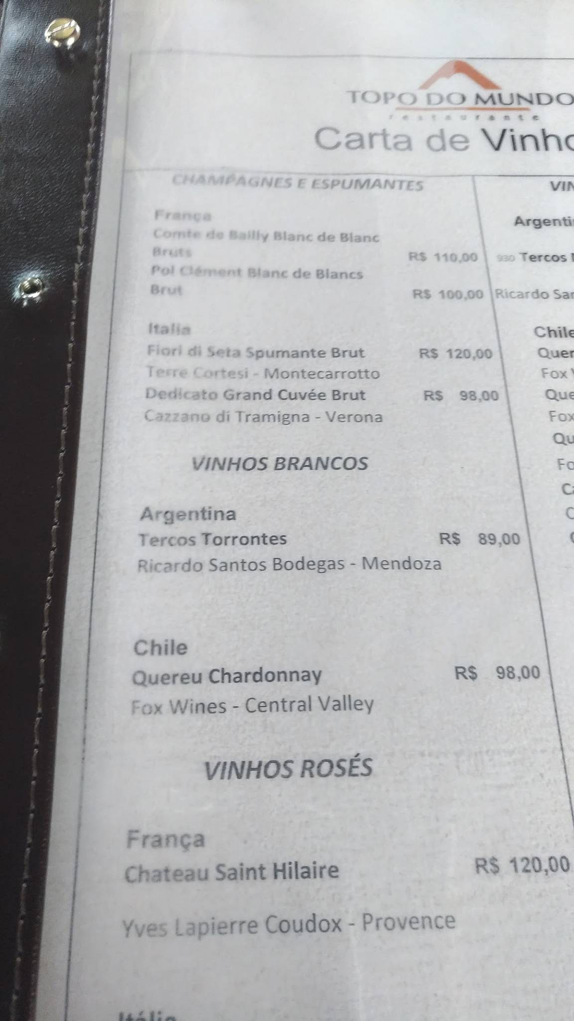 Menu at Topo do Mundo restaurant, Piedade do Paraopeba, Estr. da Serra