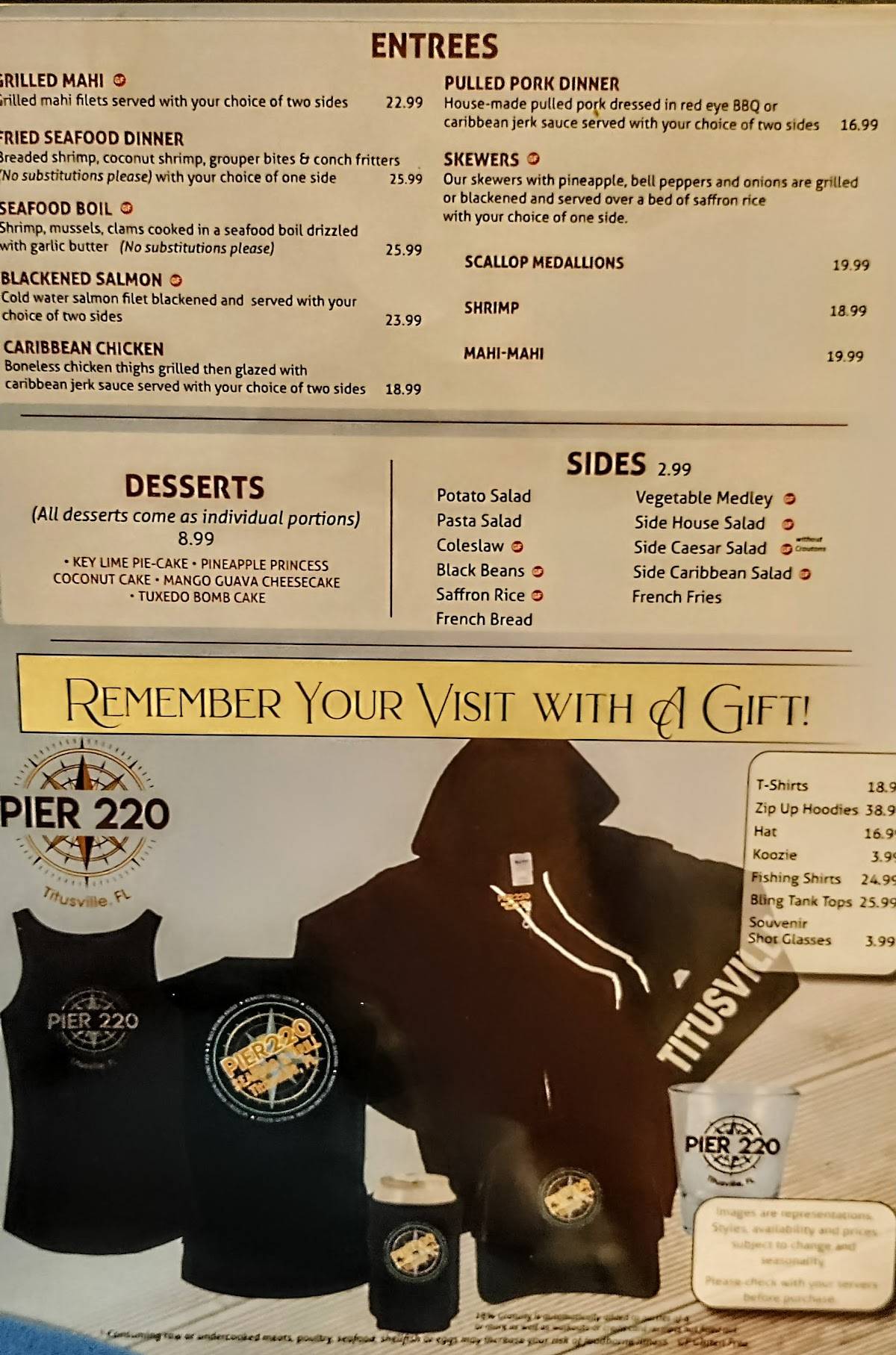 Menu at Pier 220 Seafood and Grill restaurant, Titusville