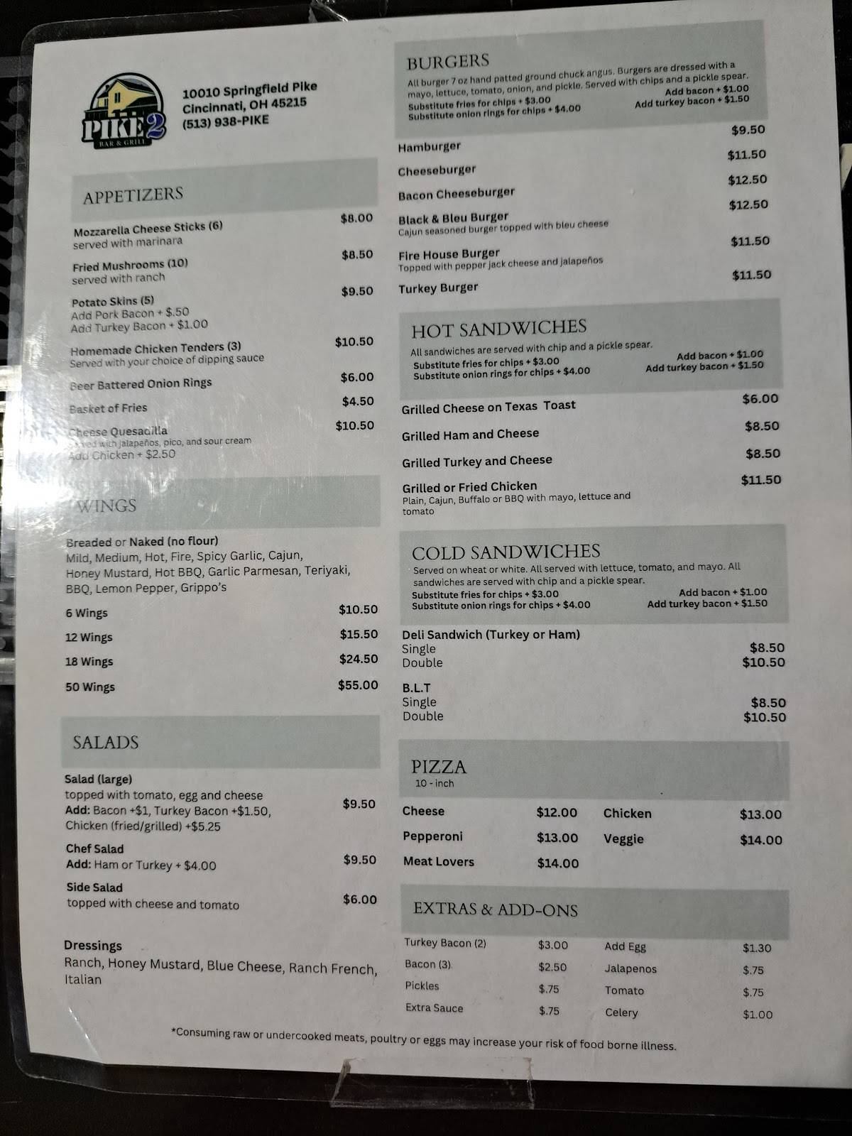 Menu at Pike Bar & Grill, Cincinnati