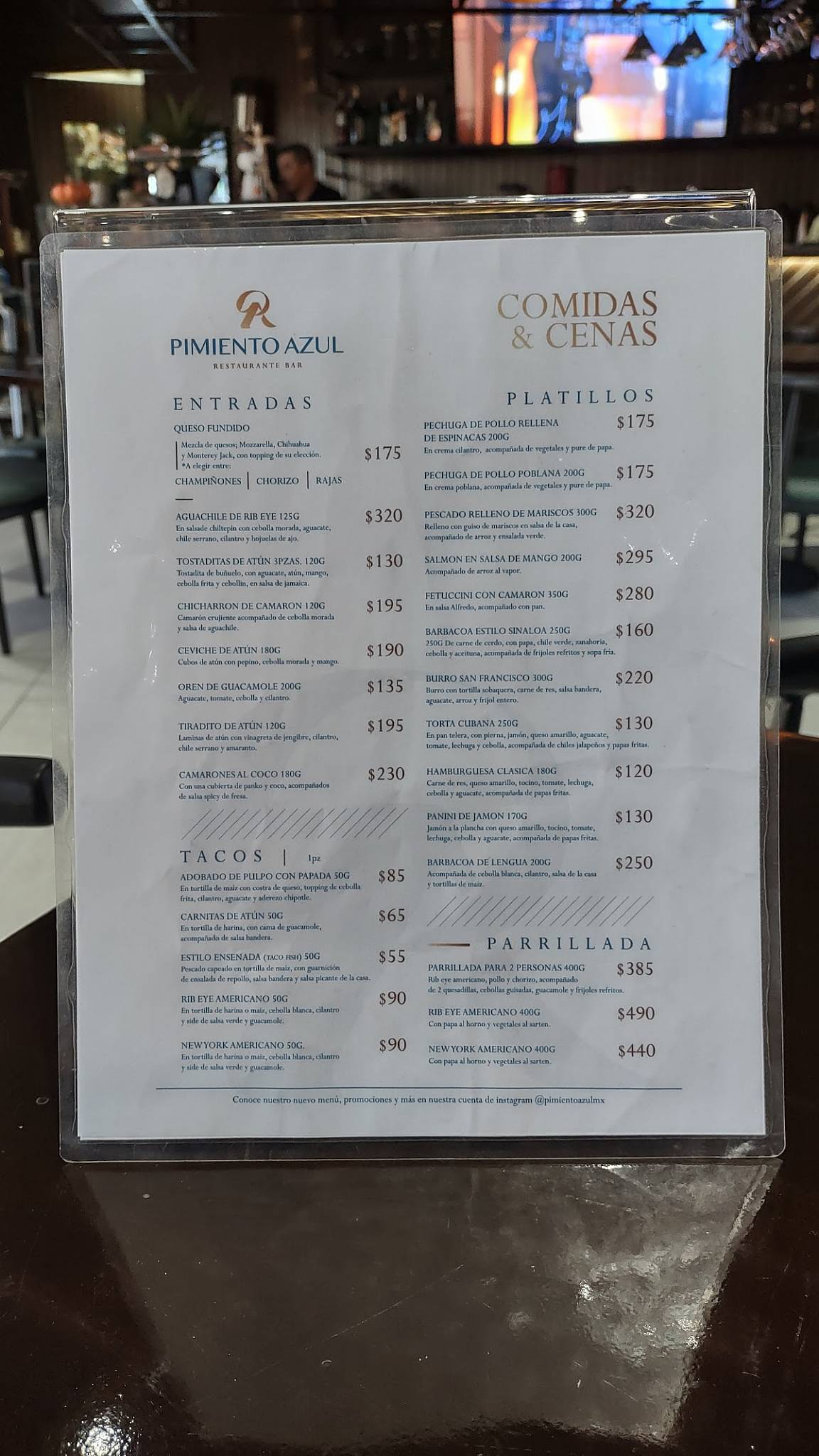 Menu at Pimiento Azul restaurant, Agua Prieta