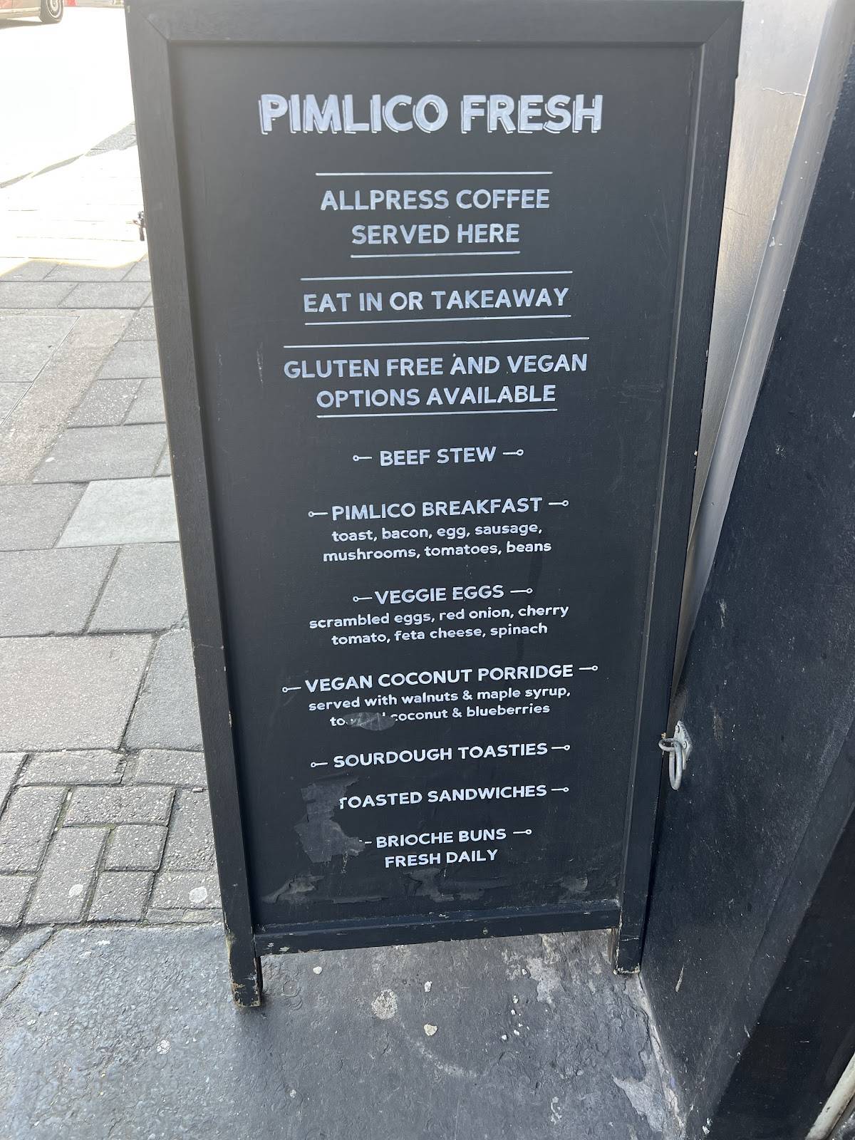 Menu at Pimlico Fresh restaurant, London, 86-87 Wilton Rd