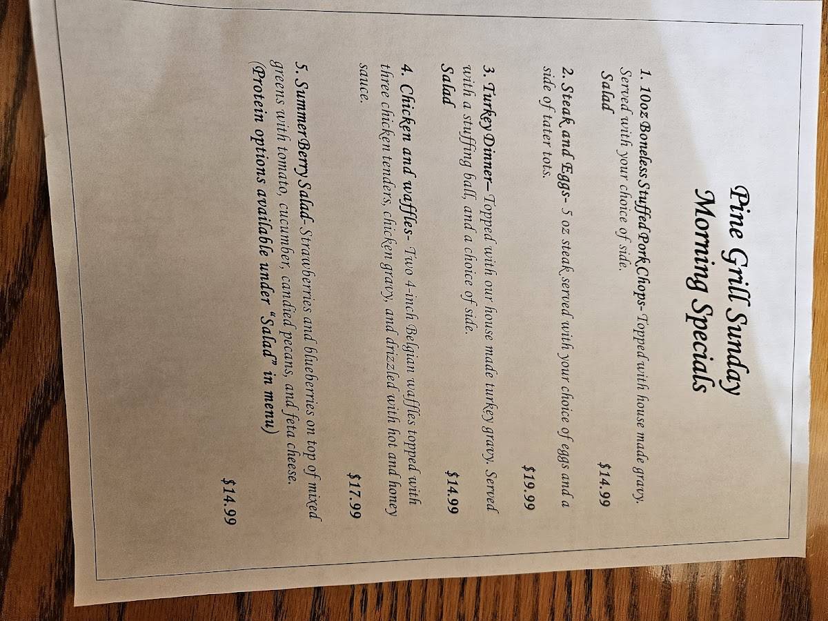 Menu at Pine Grill Restaurant, Somerset