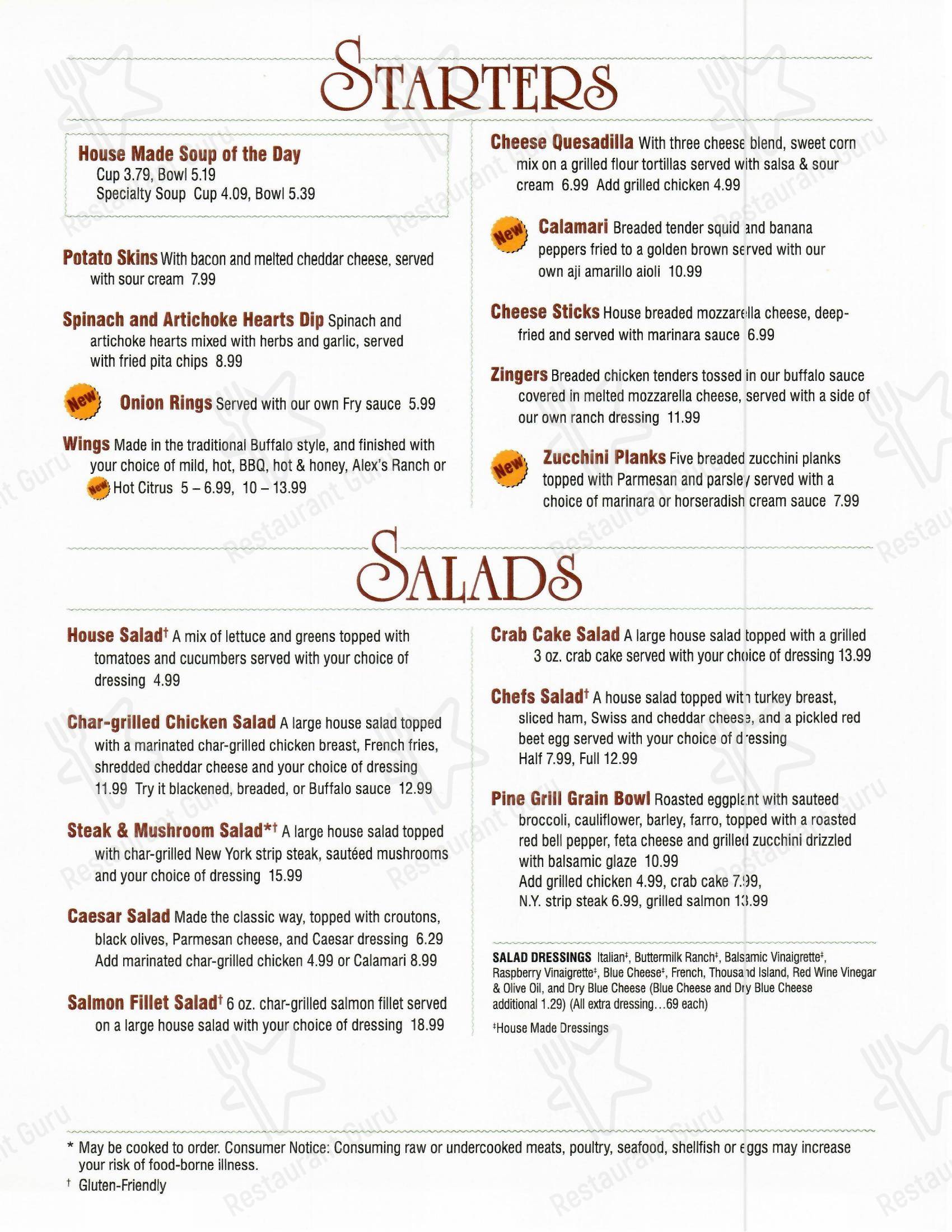 Menu at Pine Grill Restaurant, Somerset