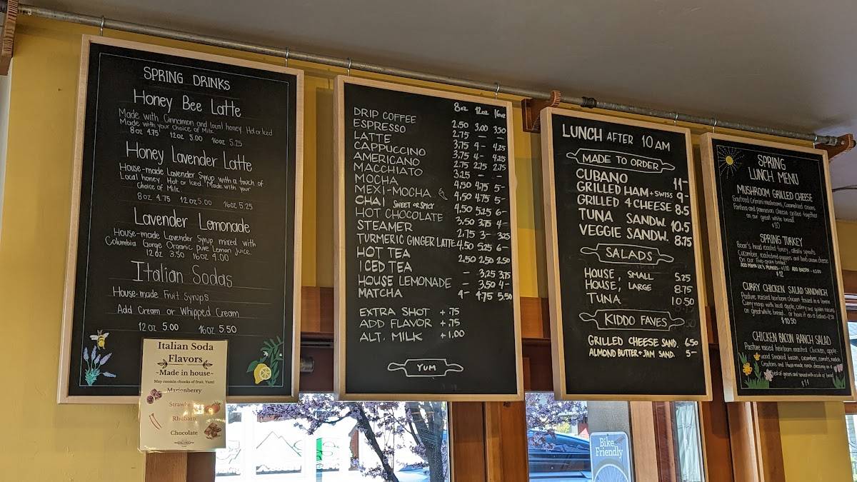 Menu at Pine Street Bakery, Hood River