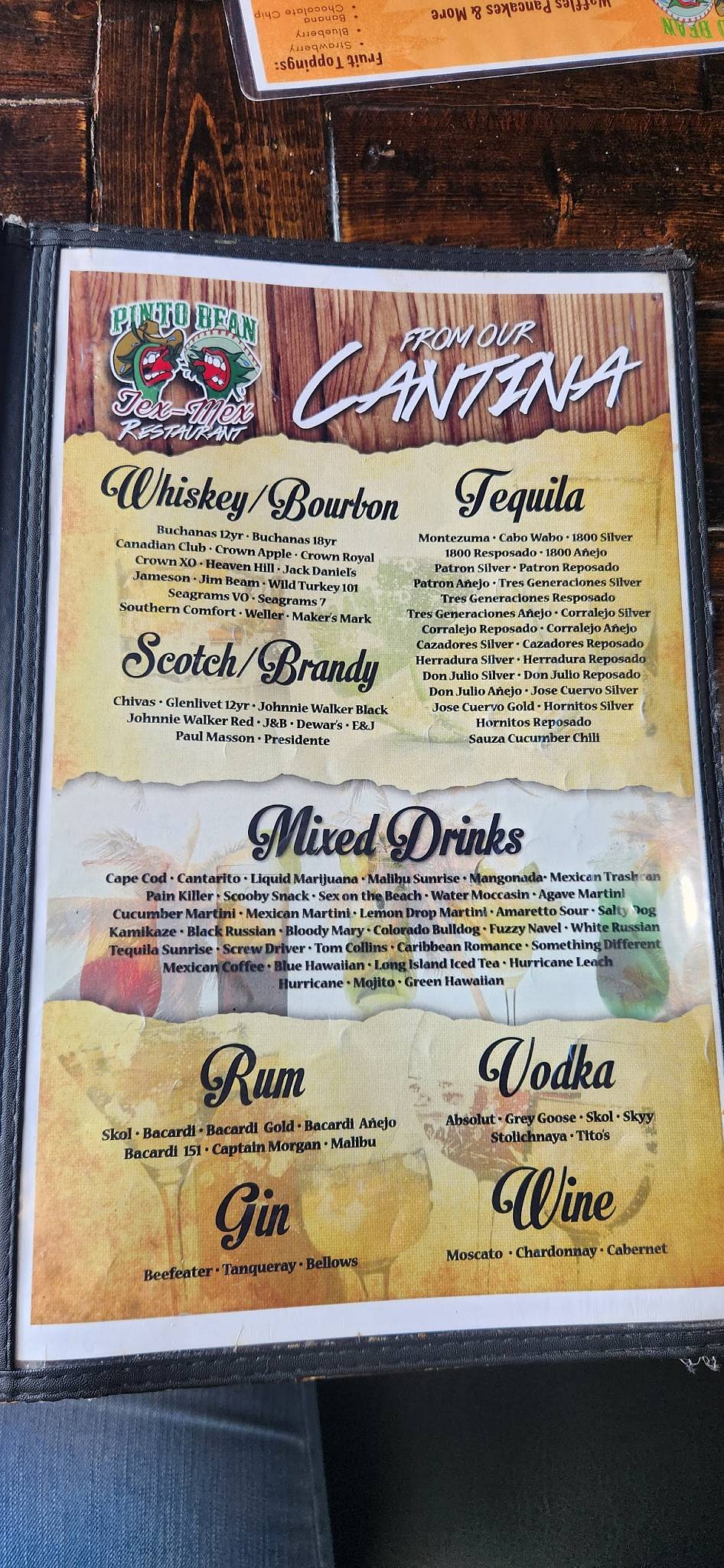 Menu at Pinto Bean restaurant, Victoria
