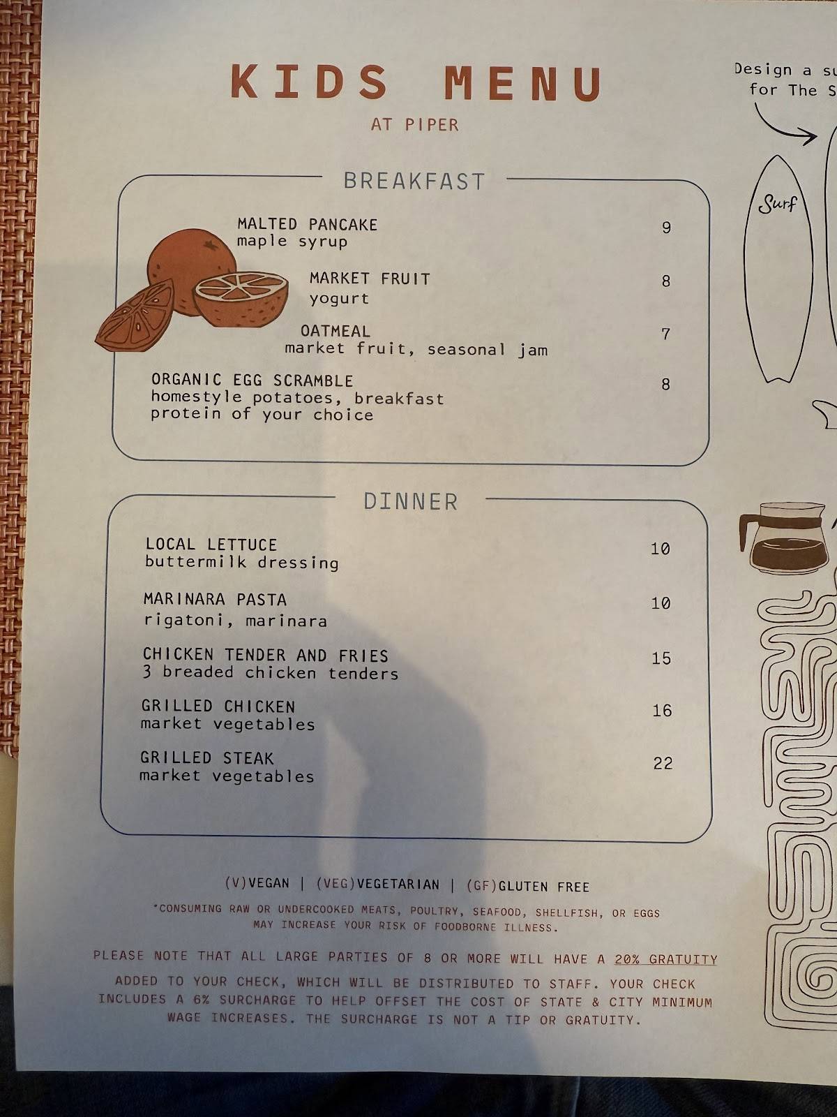 Menu at Piper pub & bar, Oceanside