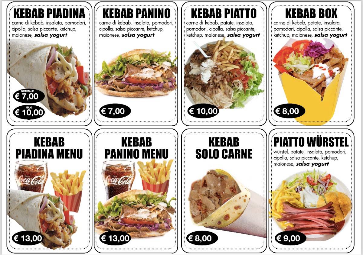 Menu da Piramide pizza kebab bar, Lido di Jesolo