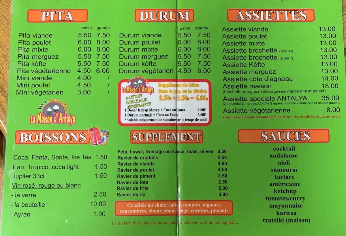 Menu at Pita Antalya, Vise