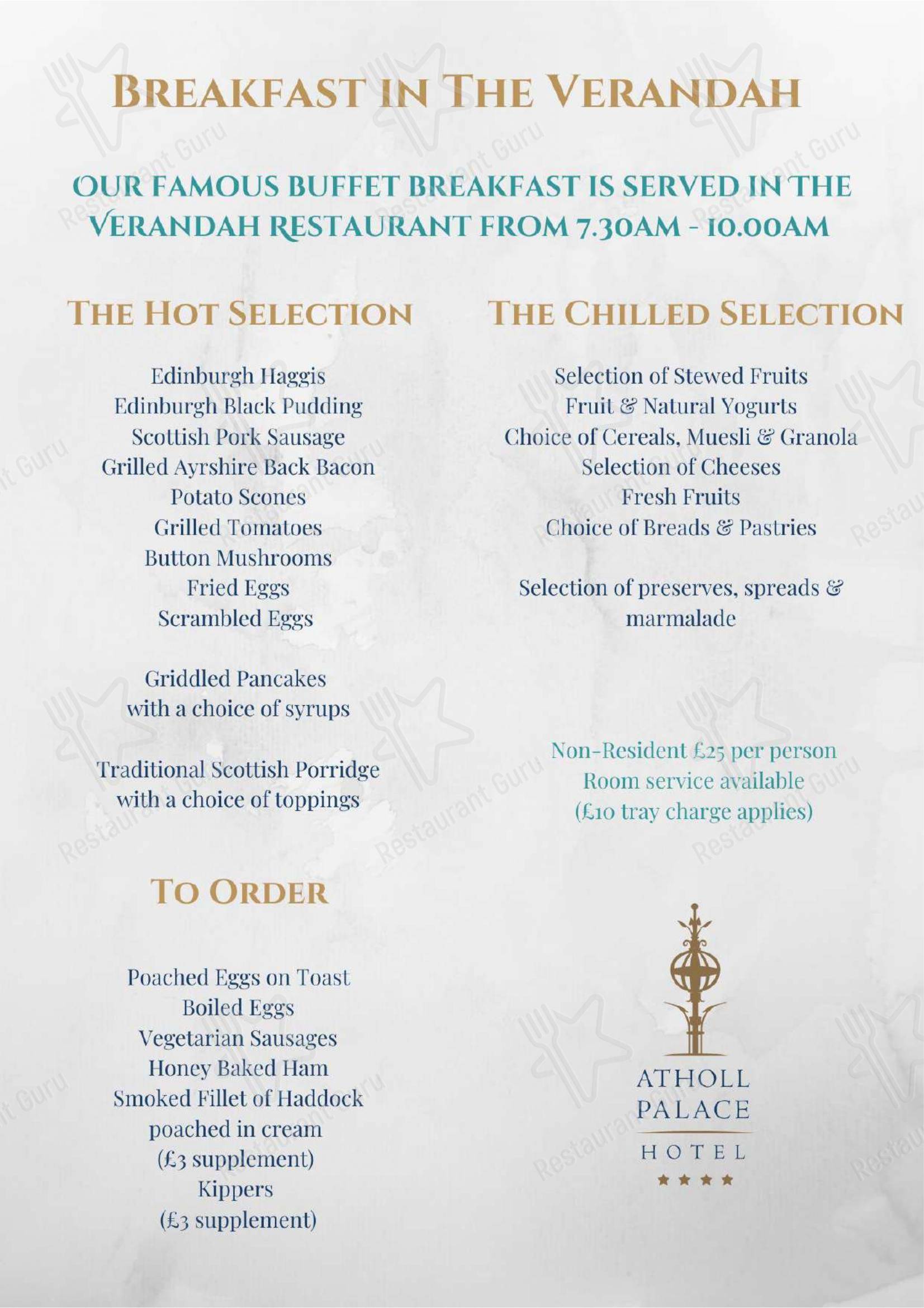 Menu at Atholl Palace Hotel pub & bar, Pitlochry