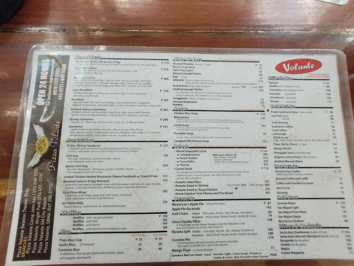 Menu at Pizza Volante restaurant, Baguio, CJ88+4M2 Wright Park