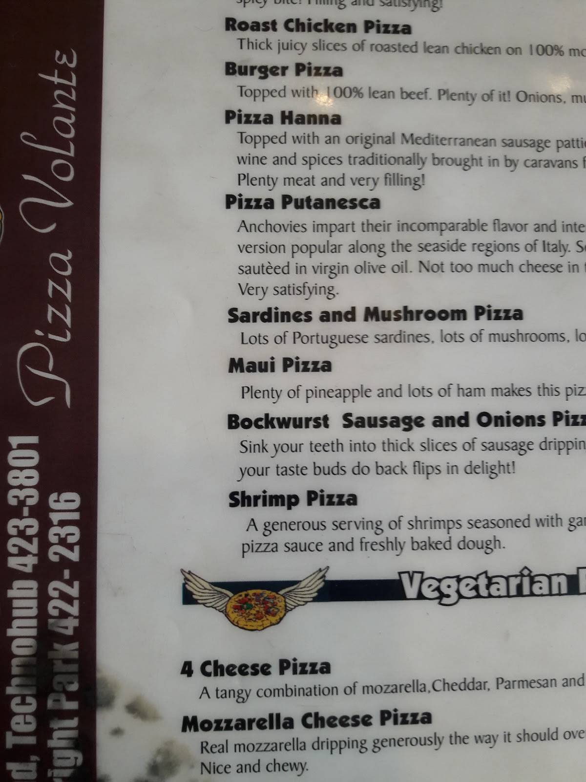 Menu at Pizza Volante restaurant, Baguio, CJ88+4M2 Wright Park