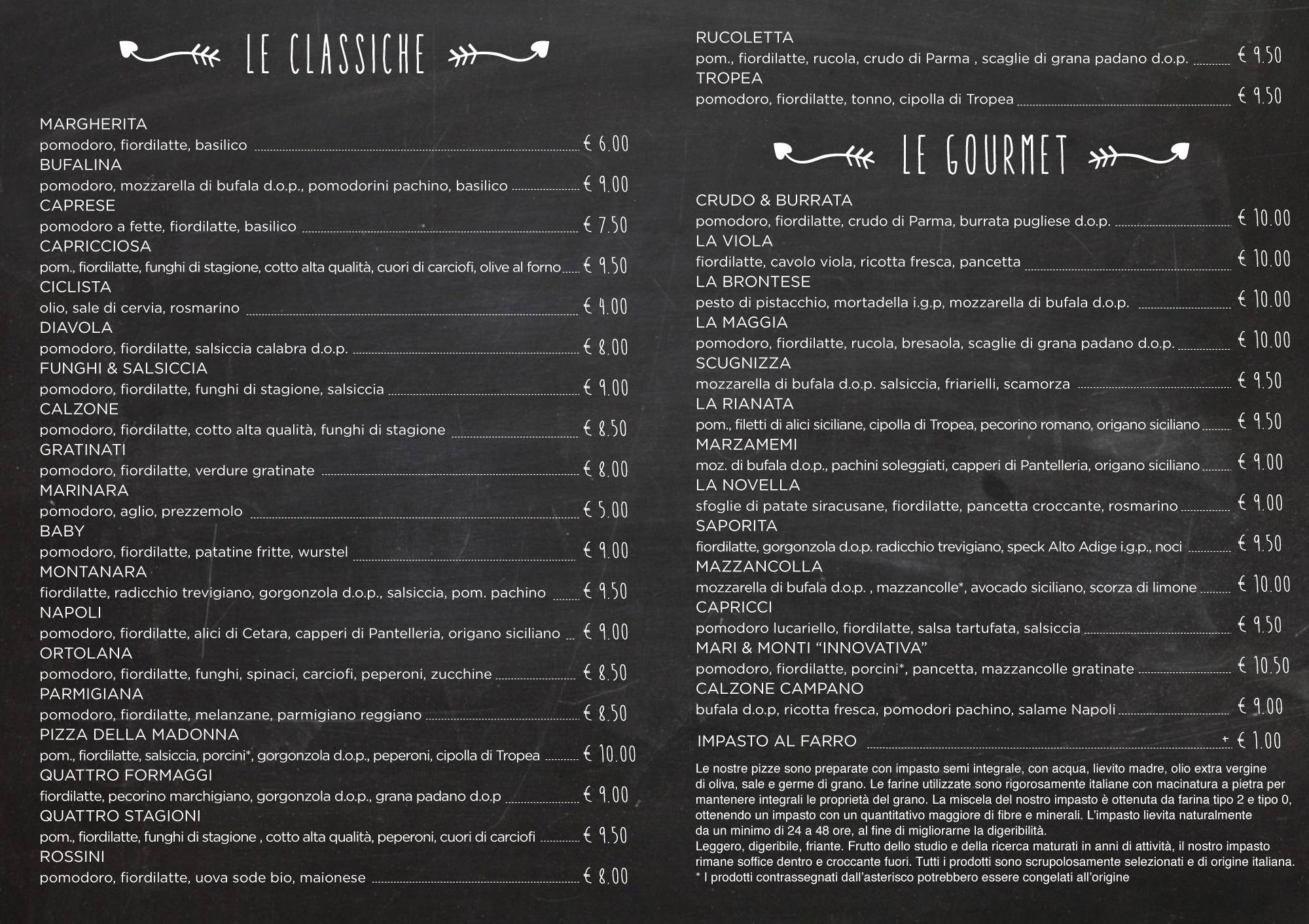 Menu au Pizza & Capricci pizzeria, Fano