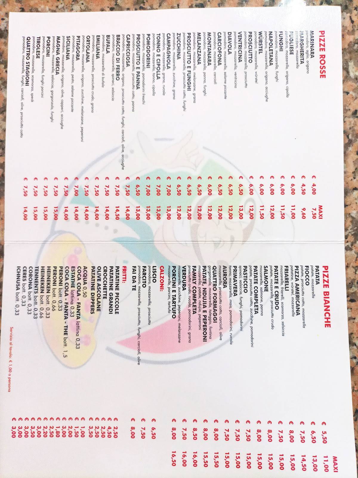Menu da Pizza family ristorante, Vasto
