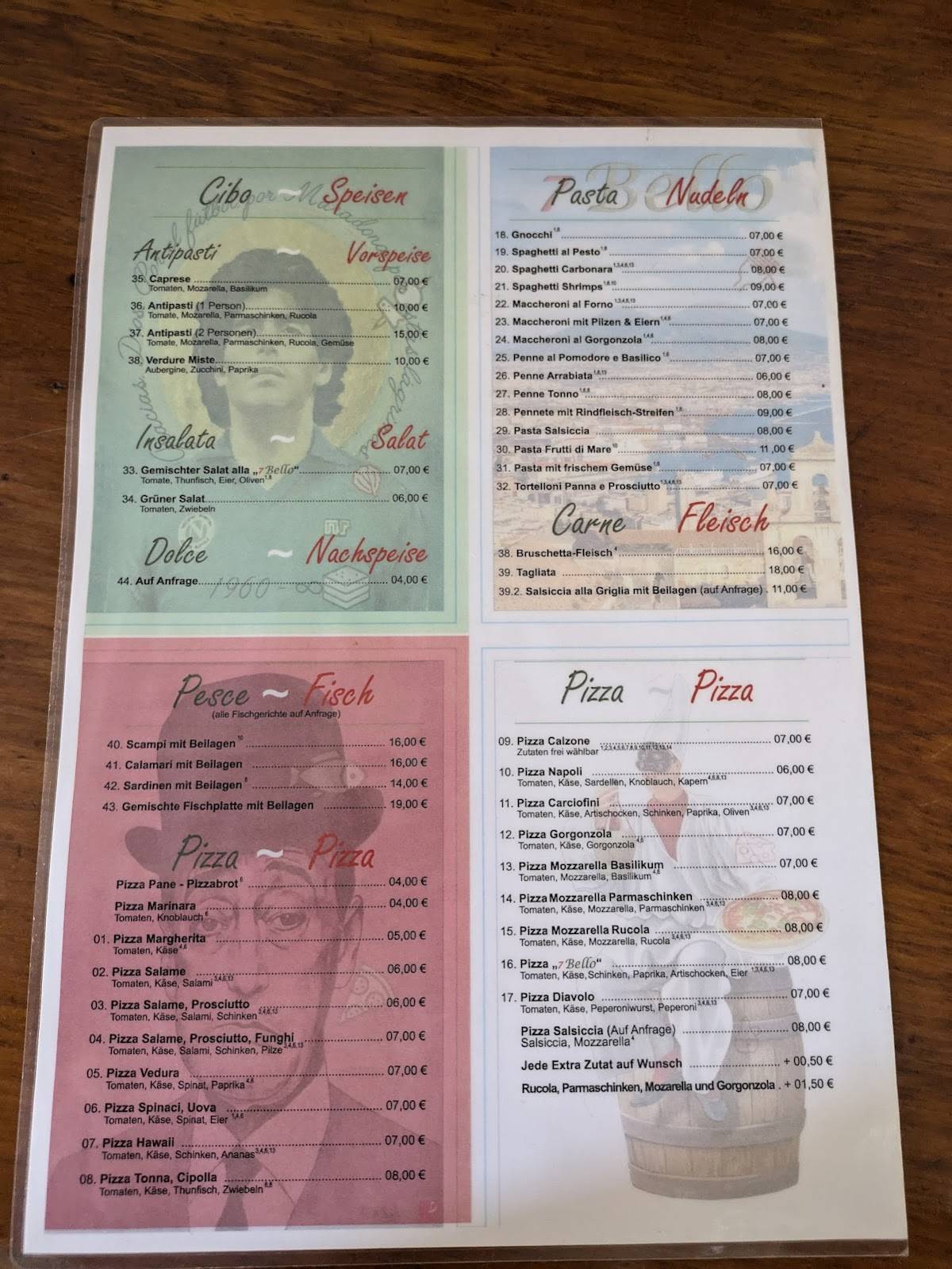 Menu at Pizzeria 7 Bello, Frankfurt