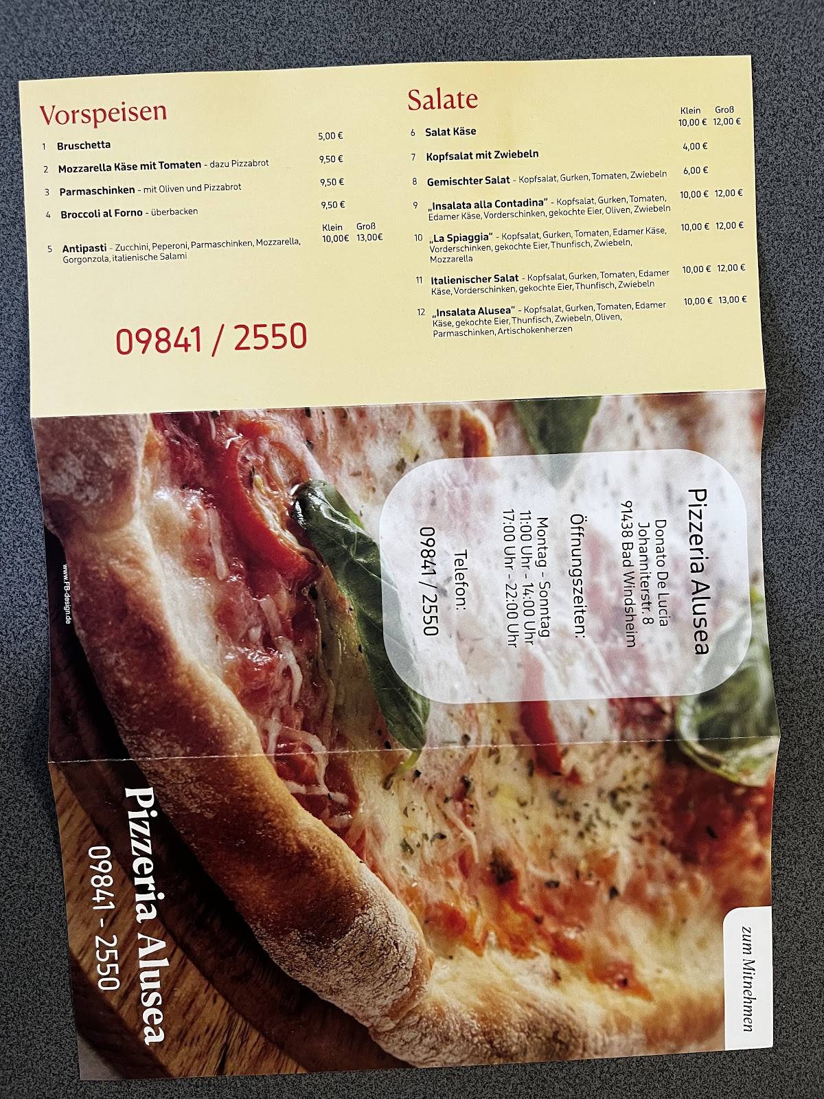Speisekarte von Pizzeria Alusea, Bad Windsheim