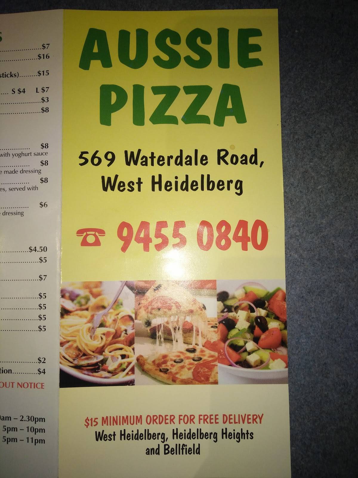 Menu at Aussie Pizza pizzeria, Heidelberg West
