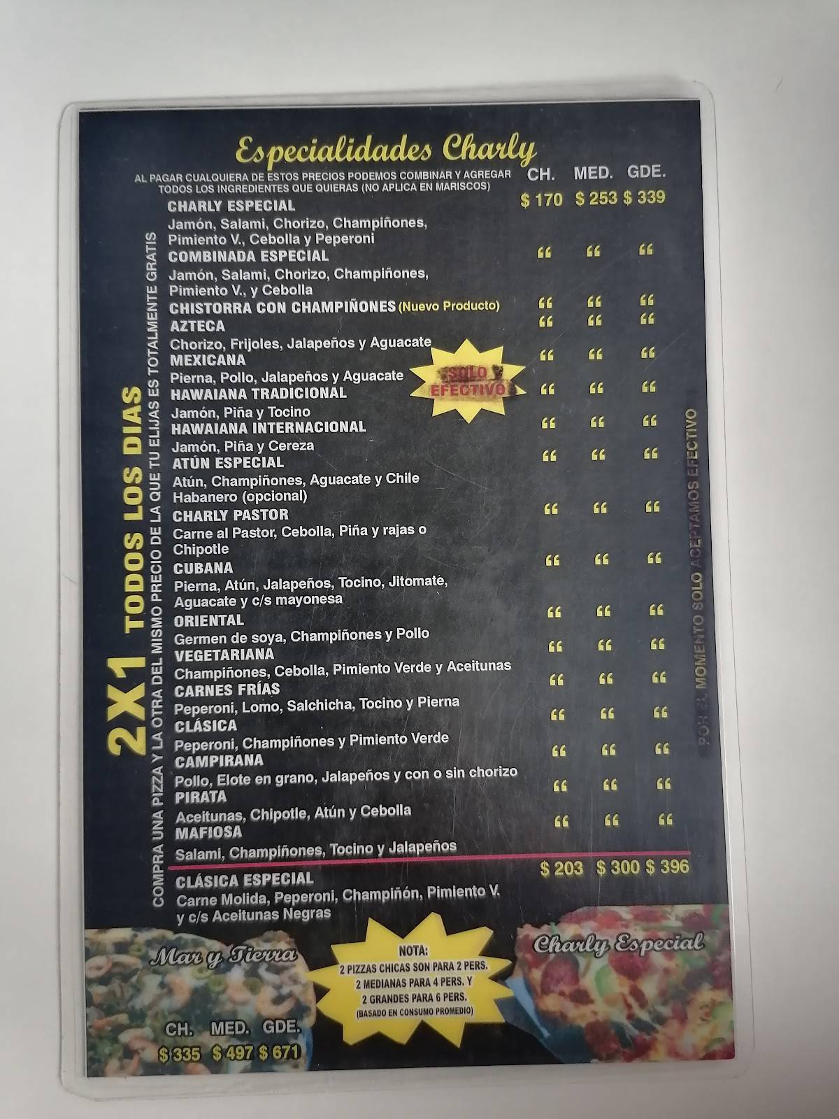 Carta de pizzería Charly Pizza, Heroica Puebla de Zaragoza, C. 16 de ...