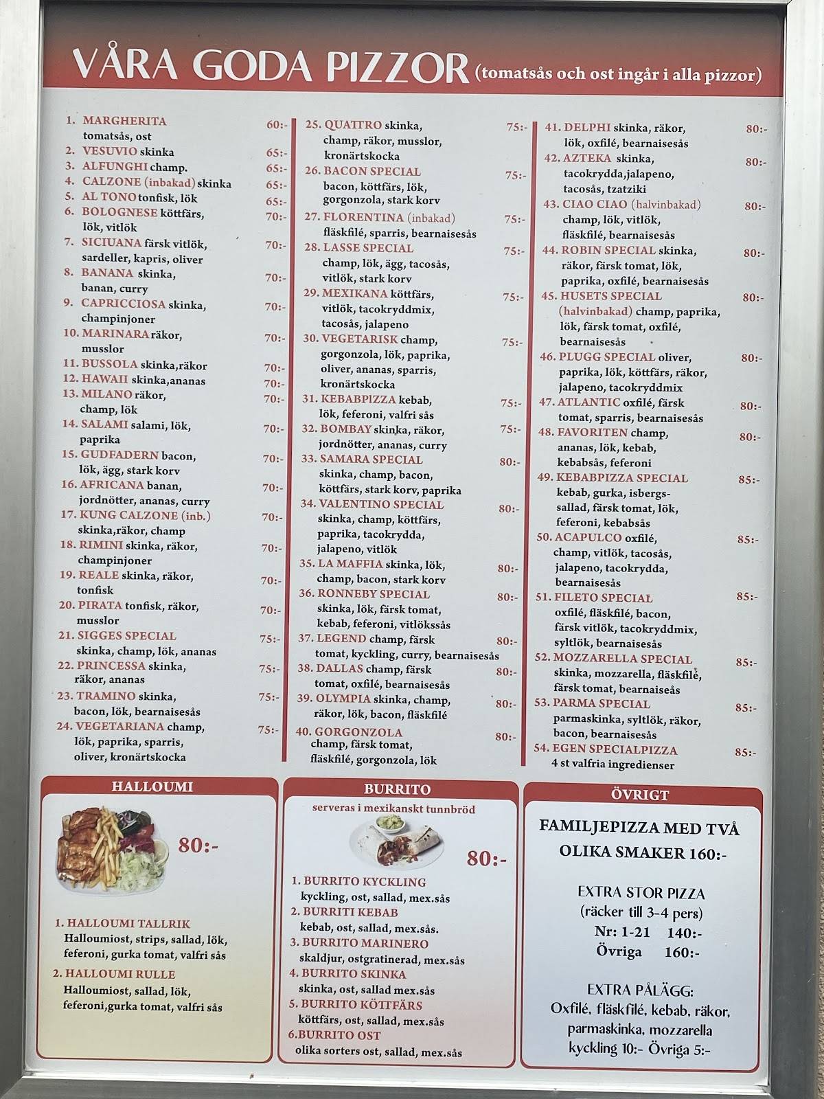 Menu at Pizzeria En Till, Ronneby