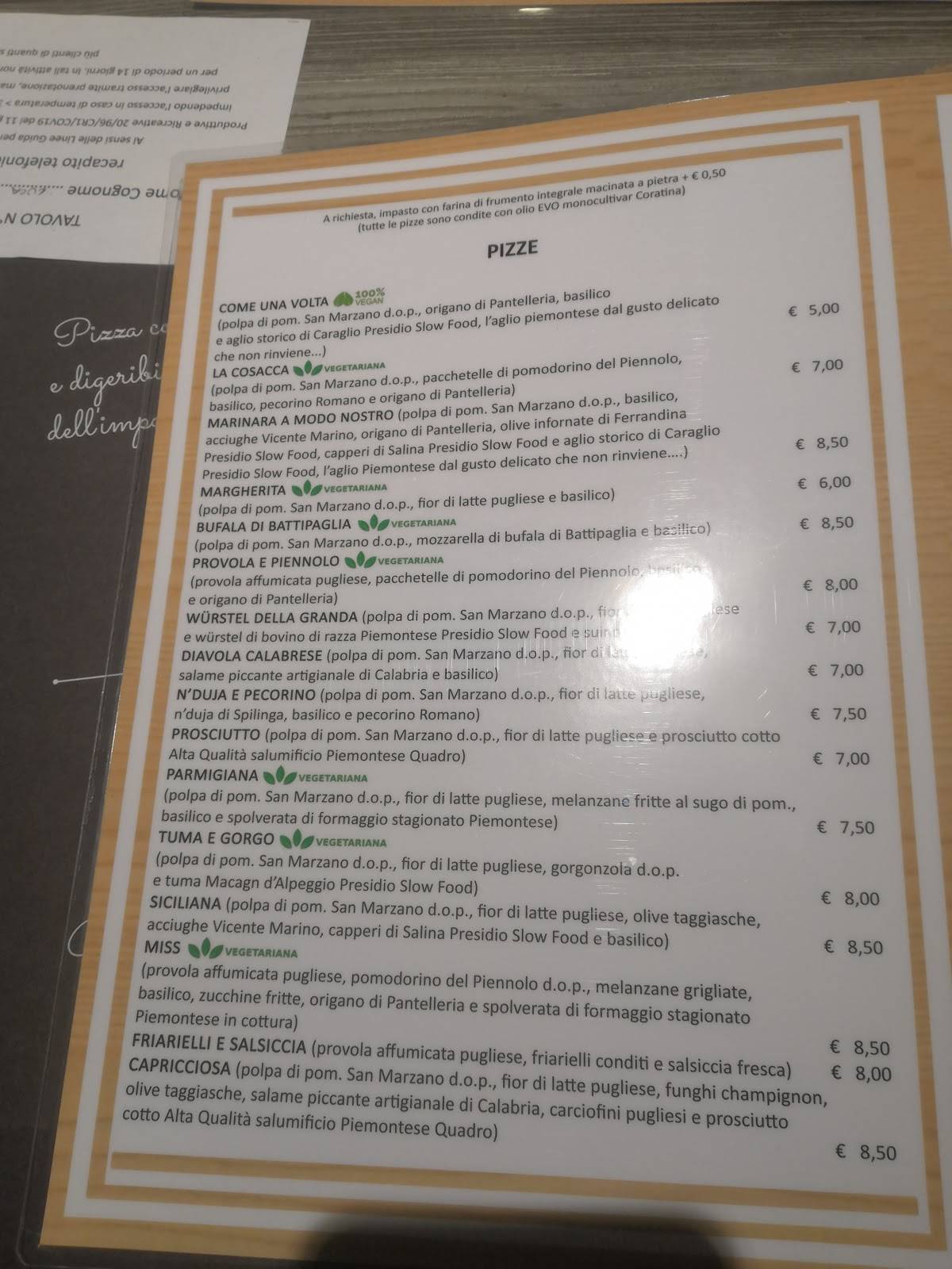 Menu da Pizzeria Fratelli Roselli, Torino, Corso Lione