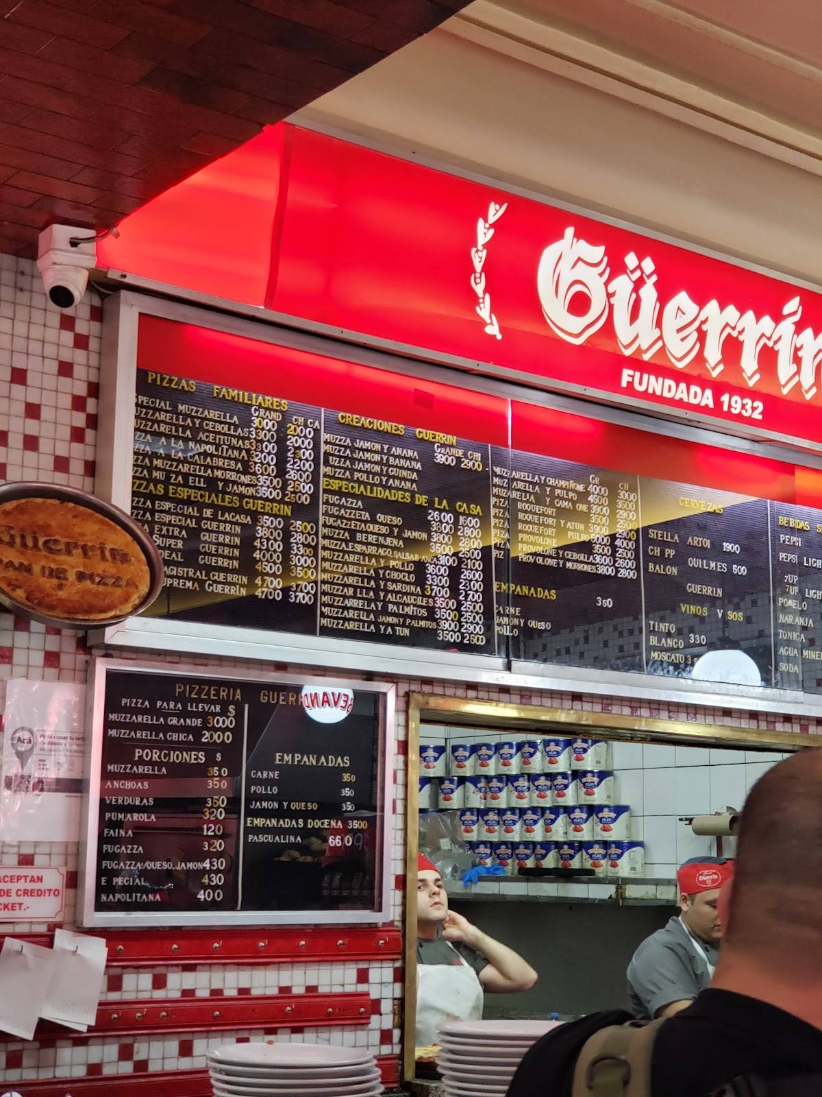 Menu at Pizzería Güerrín, Buenos Aires