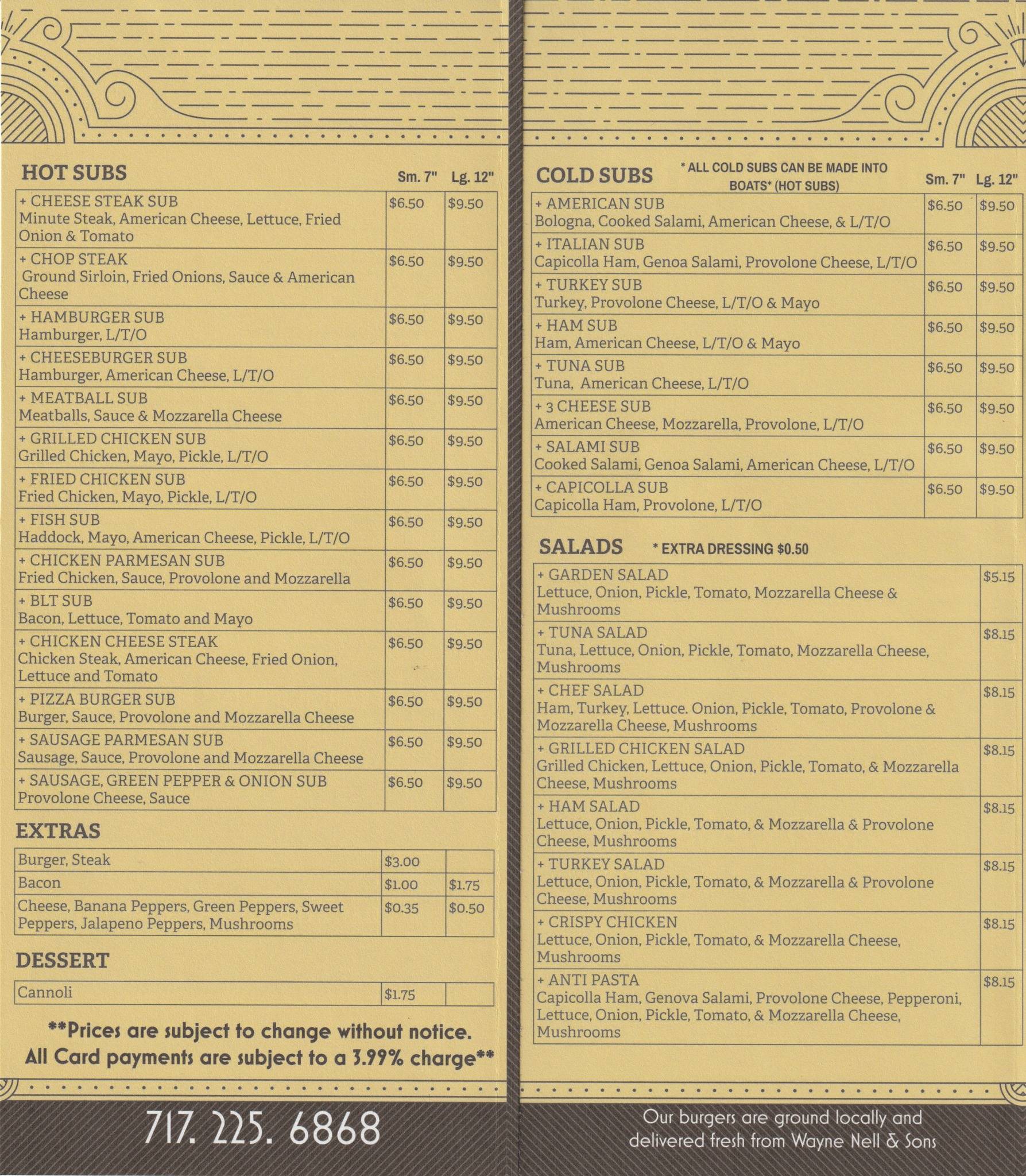 Menu at Jim & Nena's Pizzeria, Spring Grove