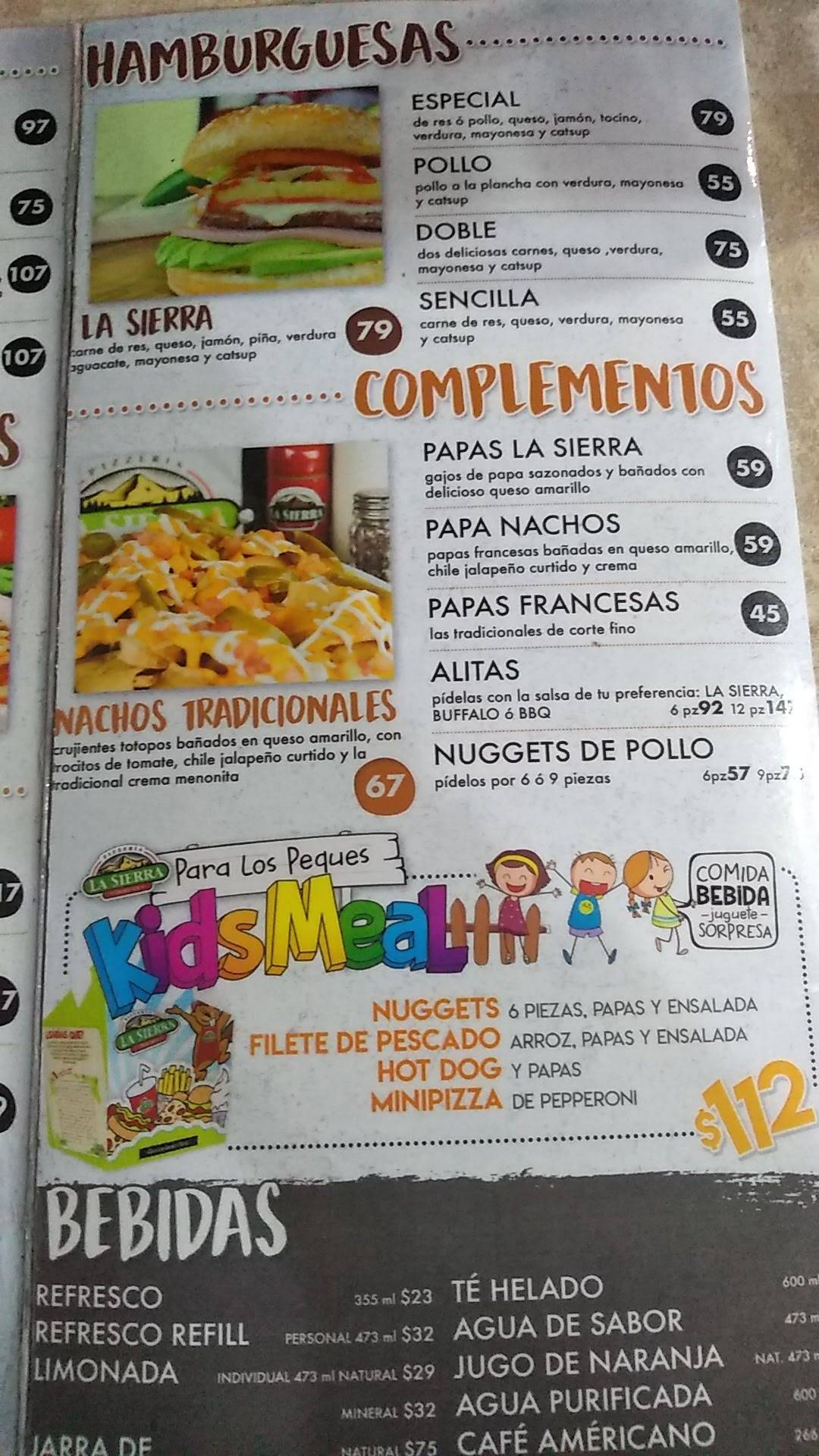 Menu at Pizzeria La Sierra, Parral