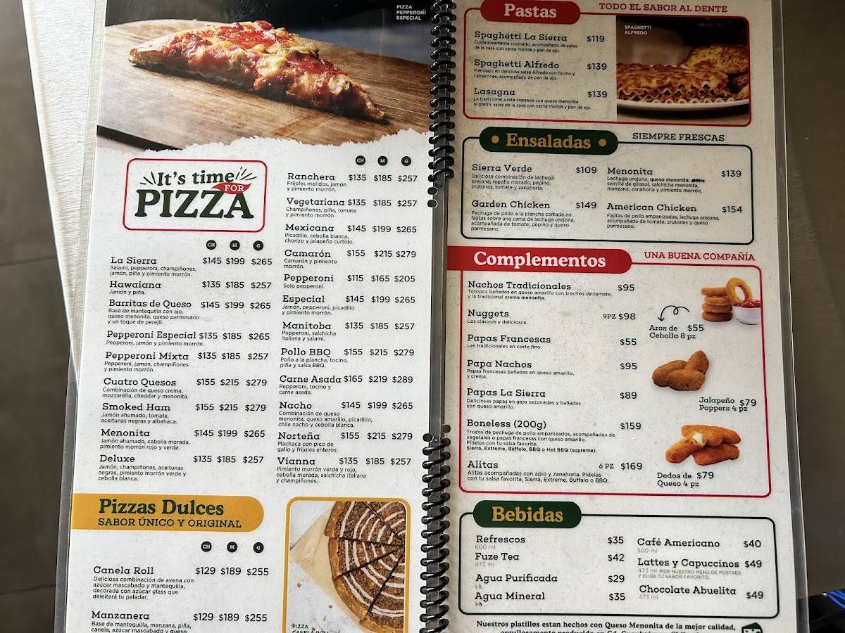 Carta de Pizzeria La Sierra, Torreón, Blvd. de la Senda 350