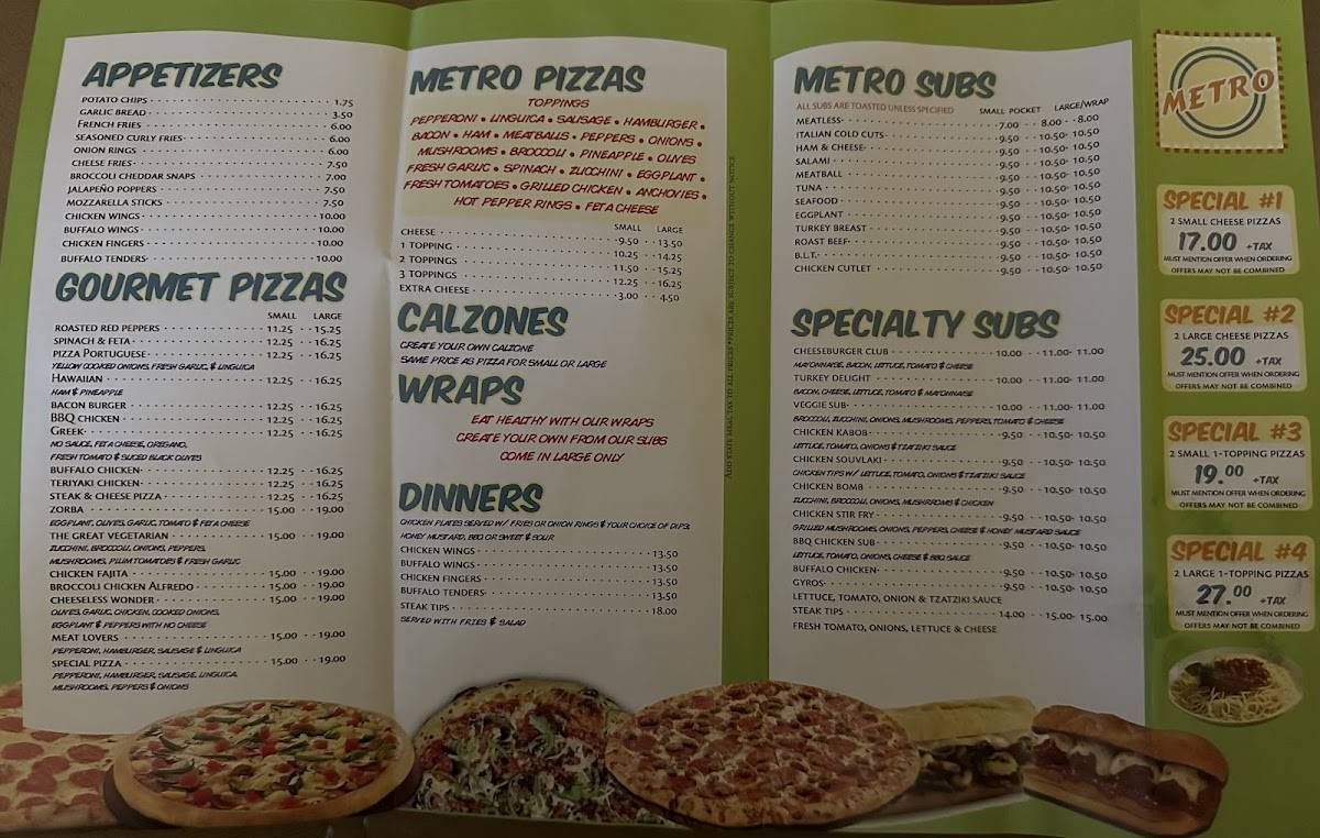 Menu at Metro Pizza pizzeria, New Bedford, 32 Dartmouth St