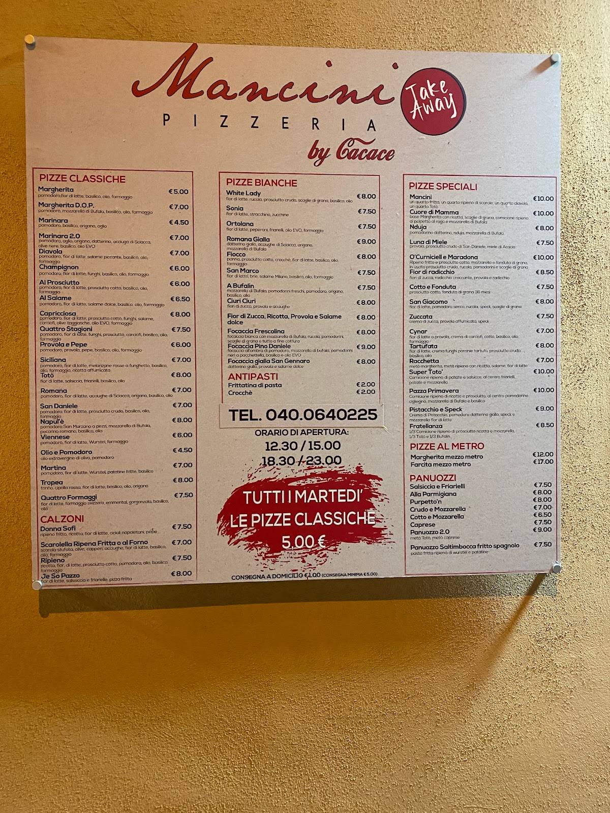 Menu da Pizzeria Da Bruno, Trieste