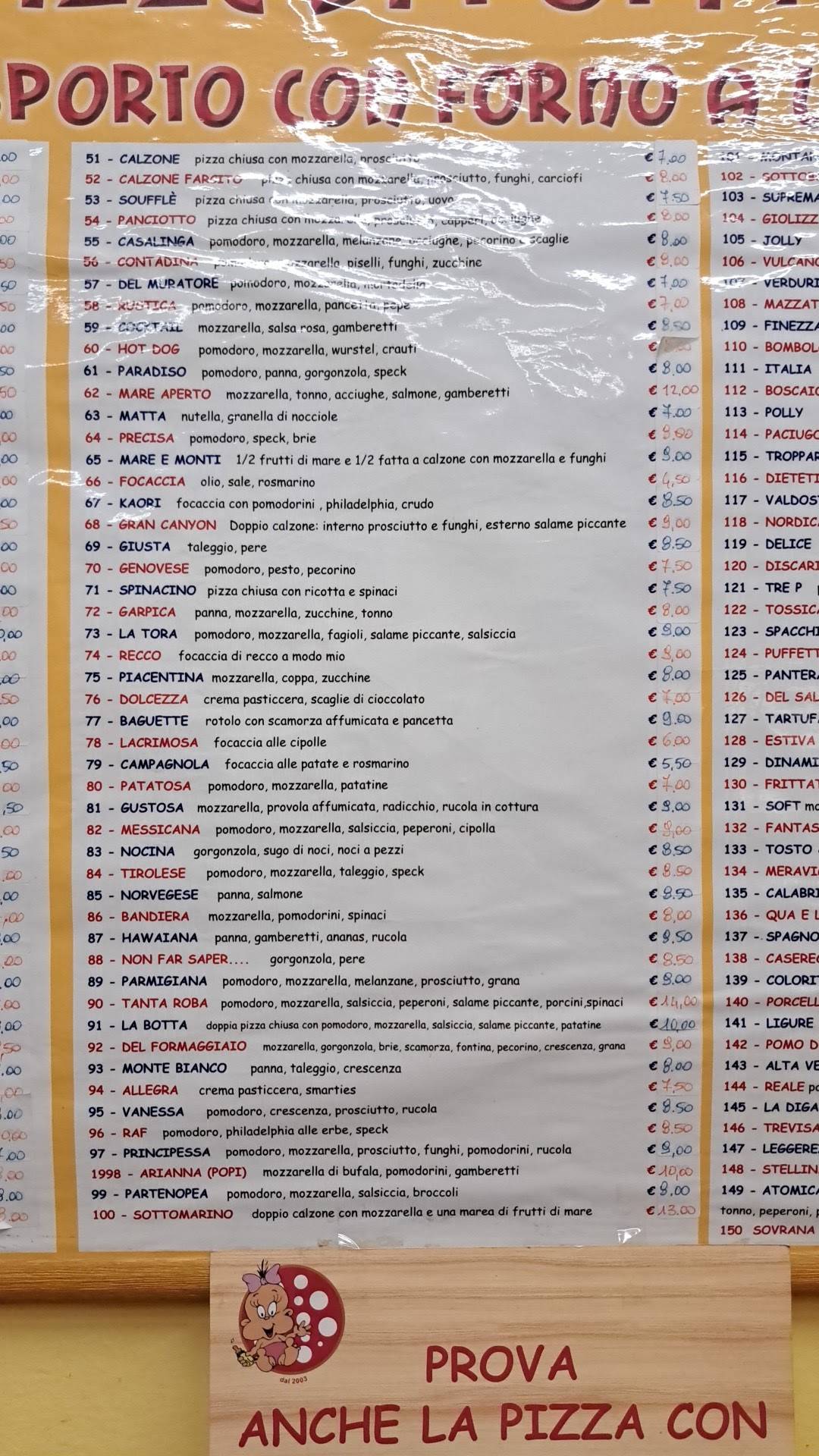 Menu da Popi Popi pizzeria, Voghera