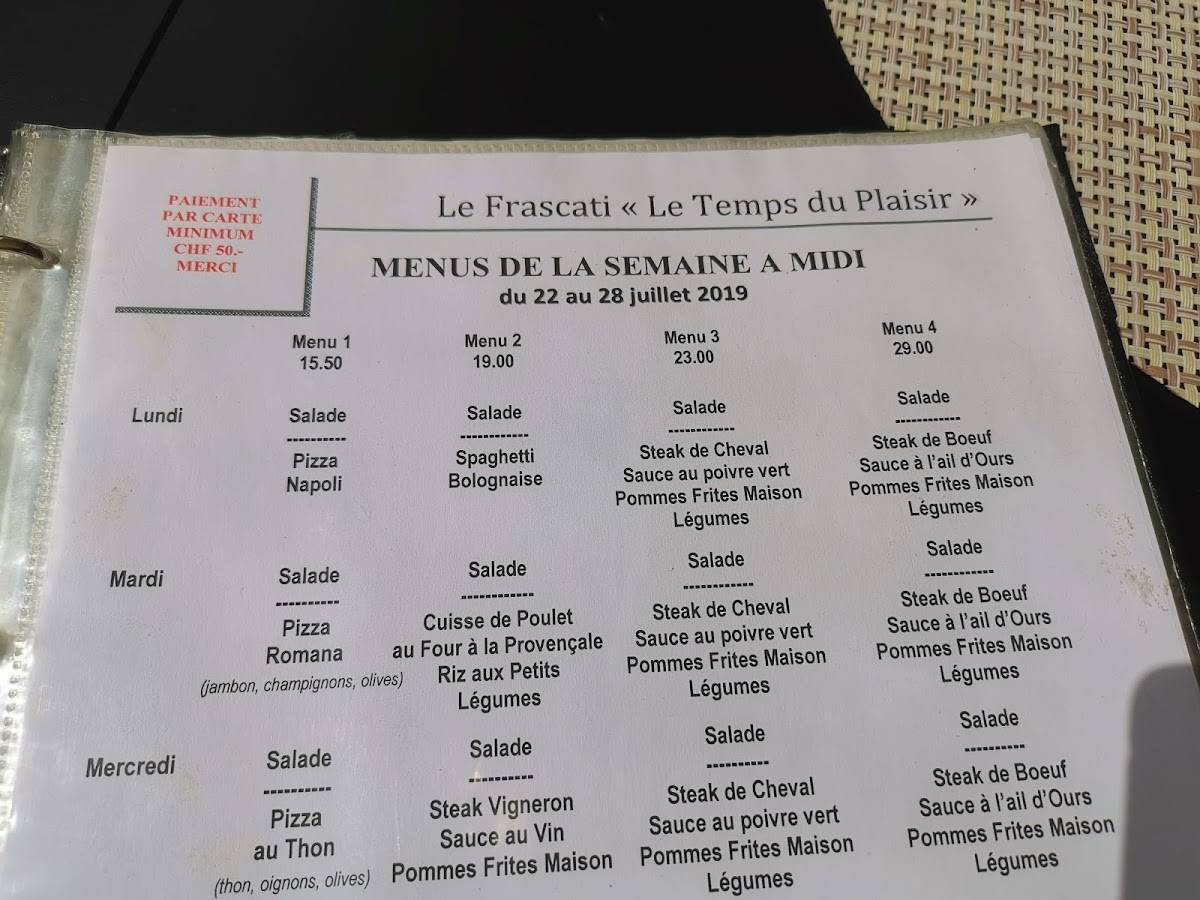 Menu au Restaurant Le Frascati, Le Locle