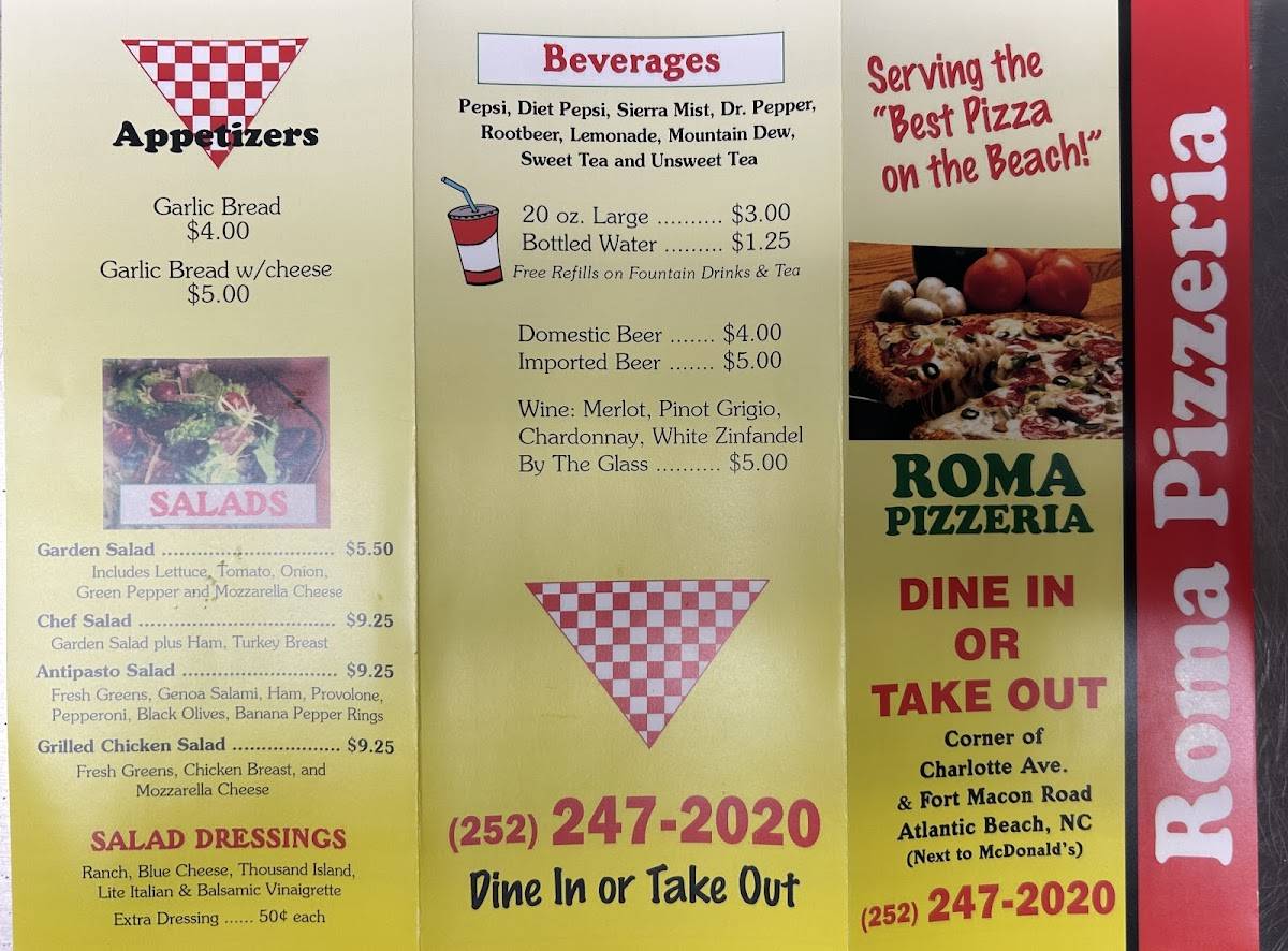 Menu at Roma Pizza & Subs pizzeria, Atlantic Beach