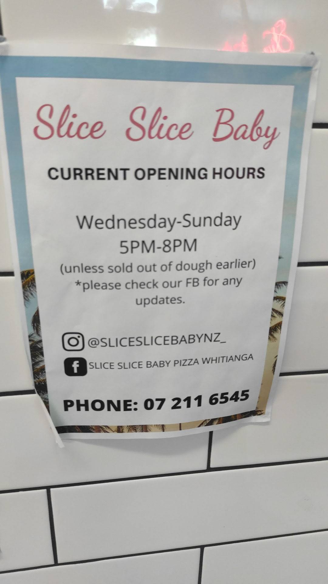 Menu at Slice Slice Baby pizzeria, Whitianga
