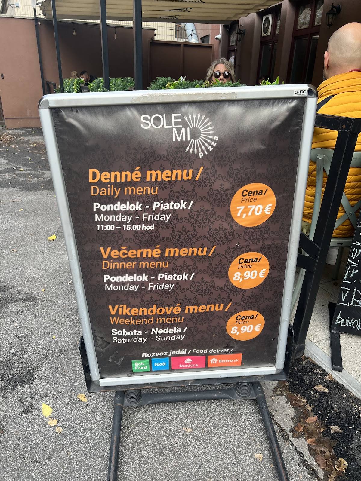 Menu at Pizzeria Sole Mio, Bratislava