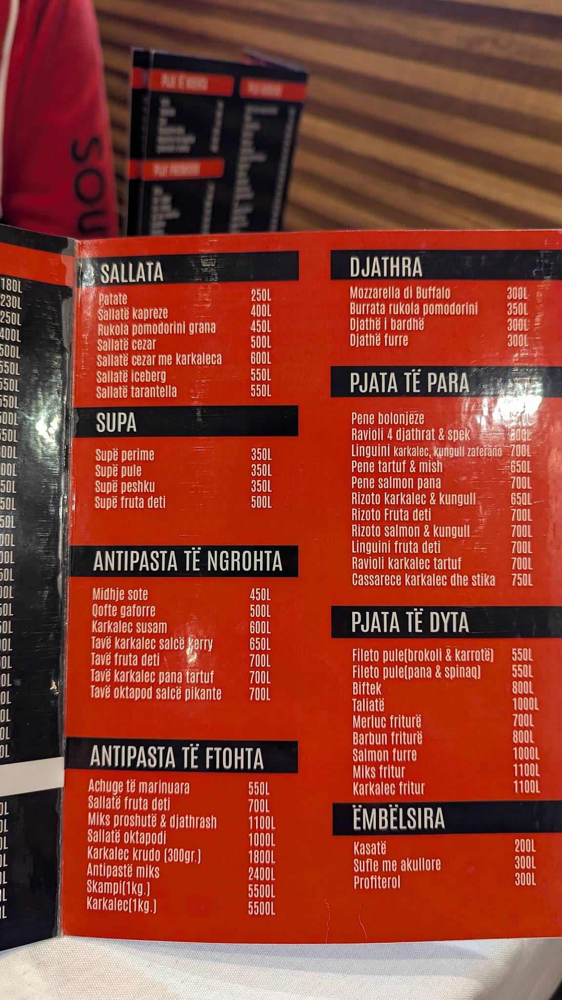 Menu at Pizzeria Tarantella, Durrës