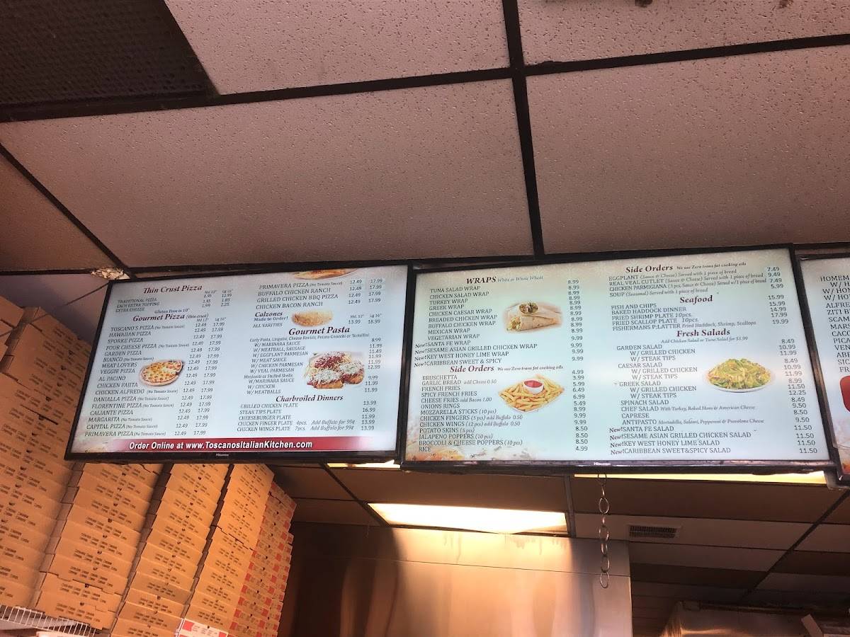 Menu at Toscano's Italian Kitchen pizzeria, Winchester