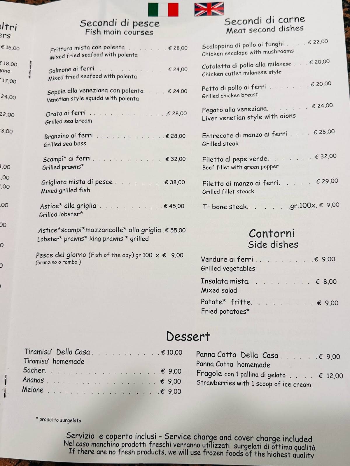 Carta de pizzería Trattoria Ai Leoncini, Venecia