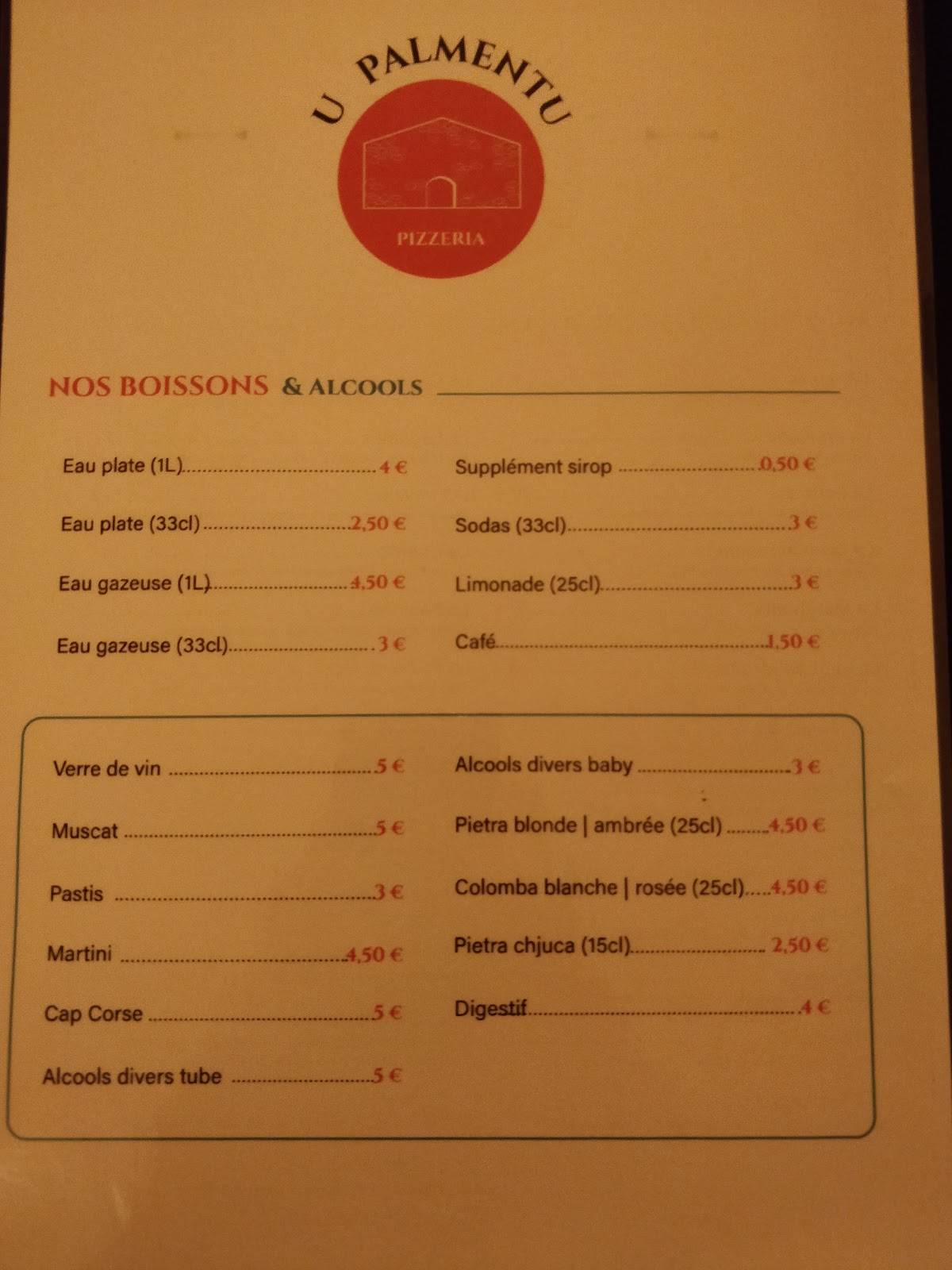 Menu au Pizzeria U Palmentu, Santa-Reparata-di-Balagna, Palmentu Route ...