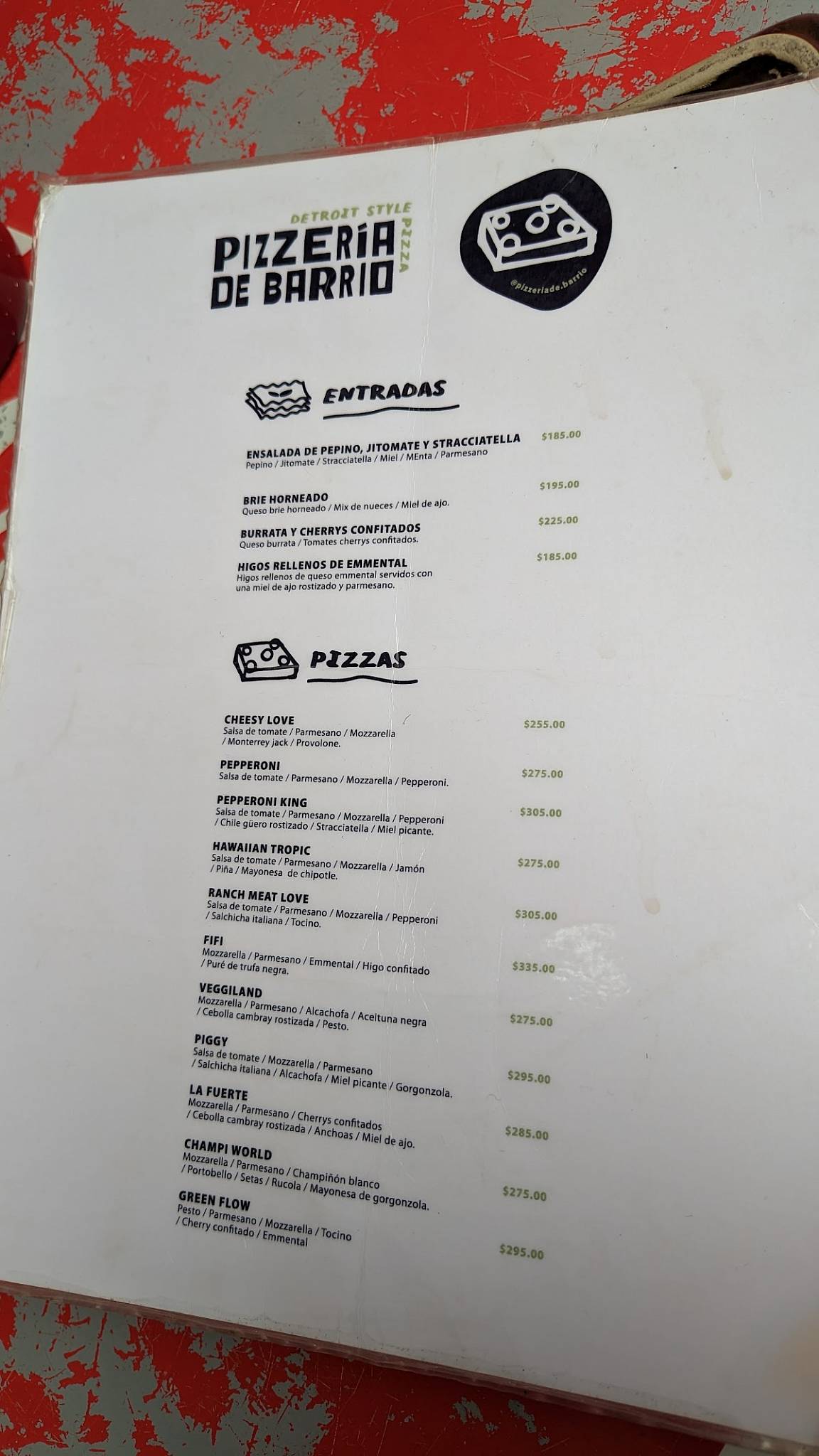 Menu at Pizzería de Barrio, Guadalajara