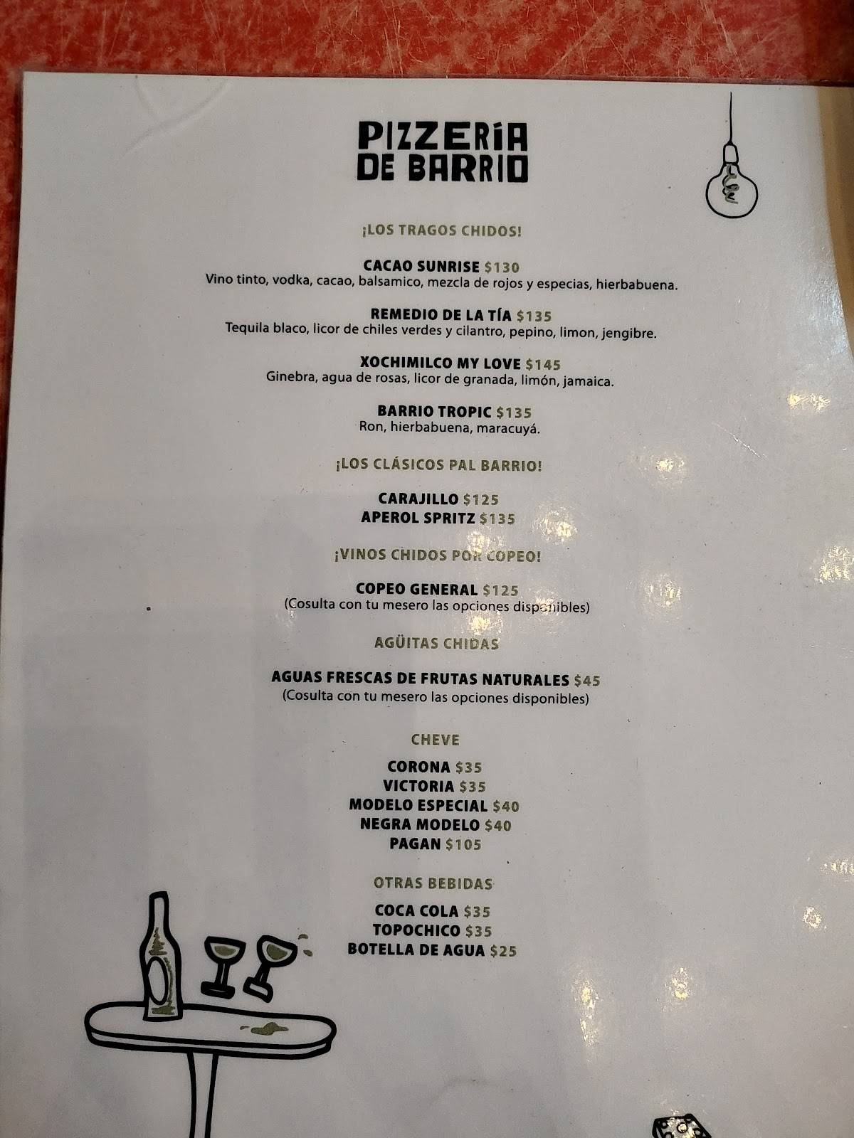 Menu at Pizzería de Barrio, Guadalajara