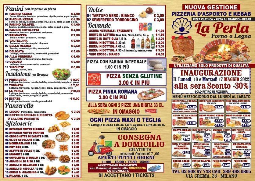 Speisekarte von Pizzeria la perla, Mailand