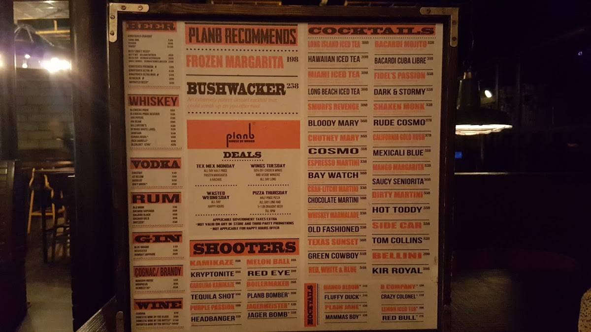 Menu at Plan B, Bengaluru, 13
