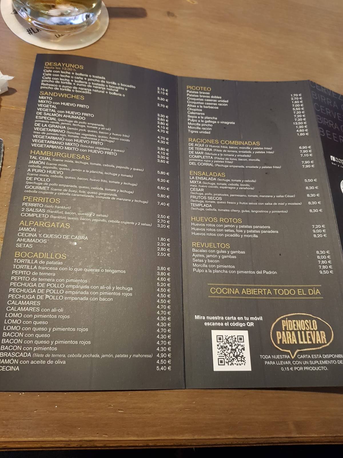 Menu at Plan B pub & bar, Burgos