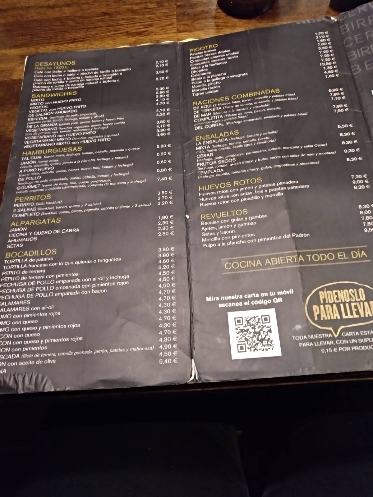 Carta de Bar Plan B, Burgos