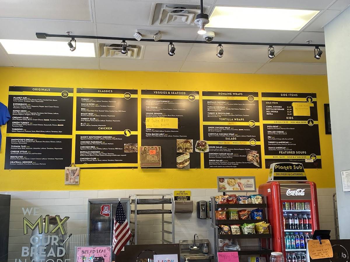Menu at Planet Sub fast food, Tucson