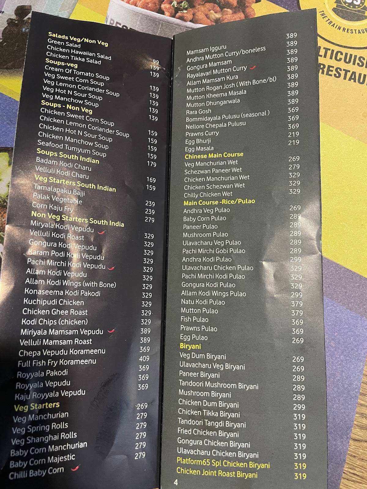 Menu at Platform 65 - The Train Theme Restaurant - KPHB, Hyderabad